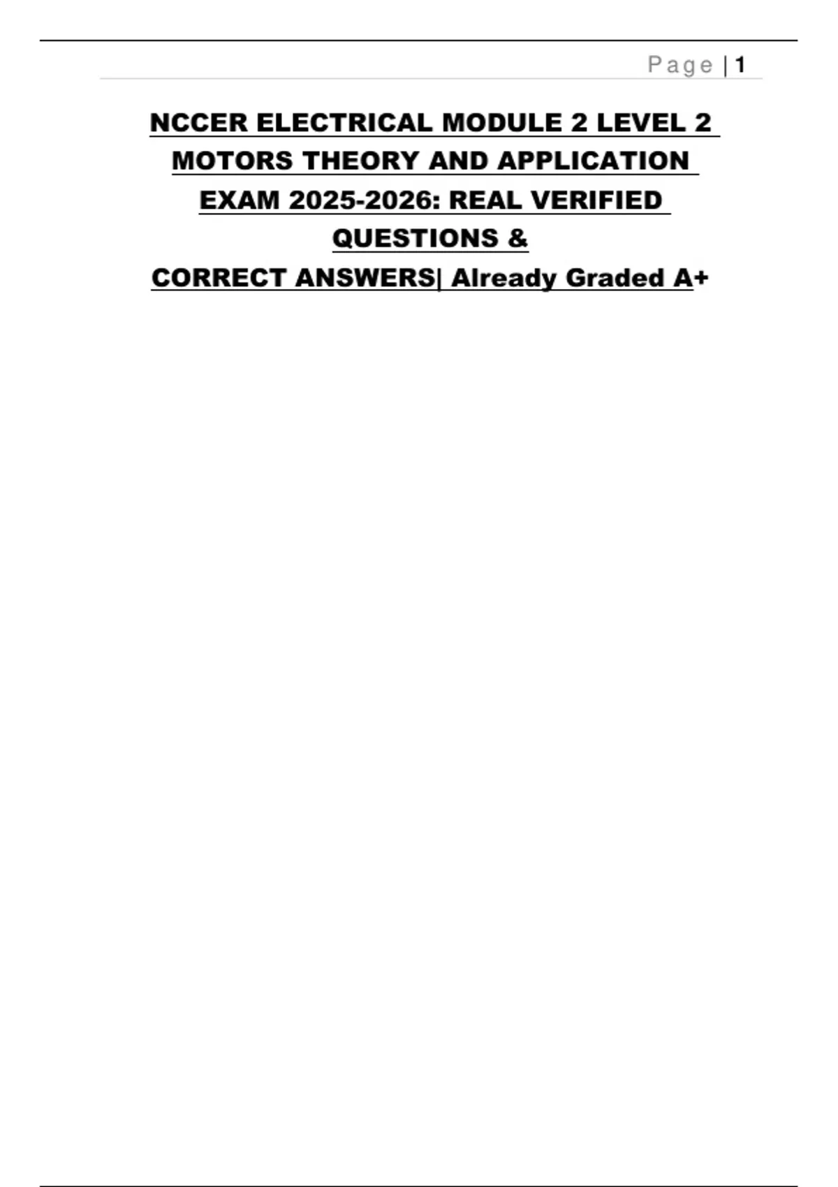 NCCER ELECTRICAL MODULE 2 LEVEL 2 MOTORS THEORY AND APPLICATION EXAM : REAL VERIFIED QUESTIONS ...