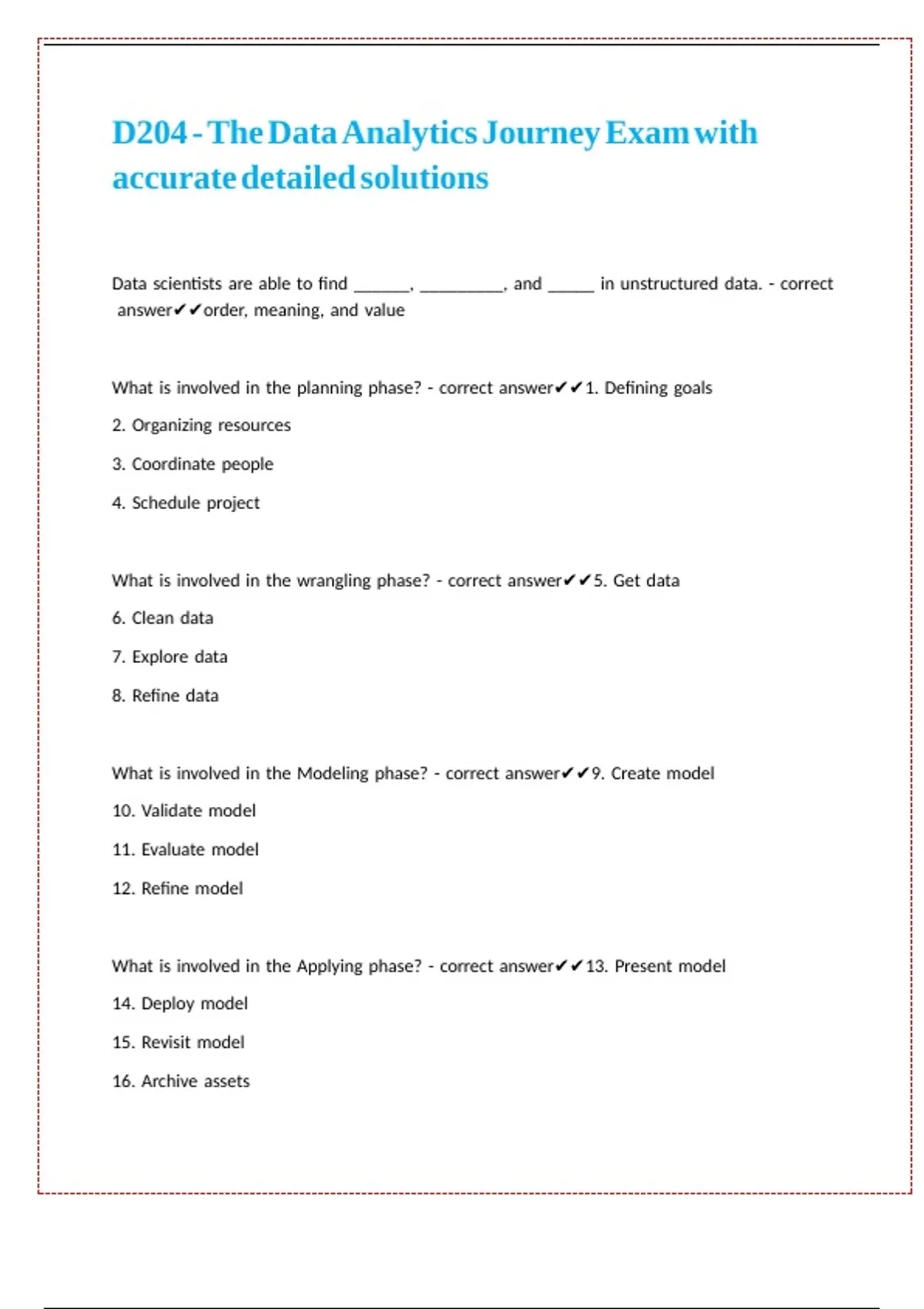 D204 - The Data Analytics Journey Exam with accurate detailed solutions ...