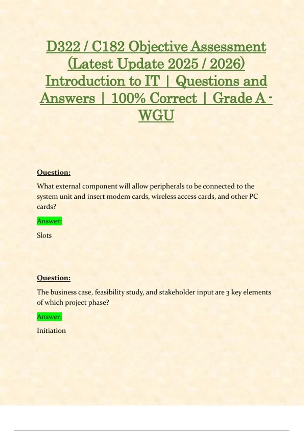C182 / D322 Objective Assessment (Latest 2025 / 2026 Updates STUDY ...