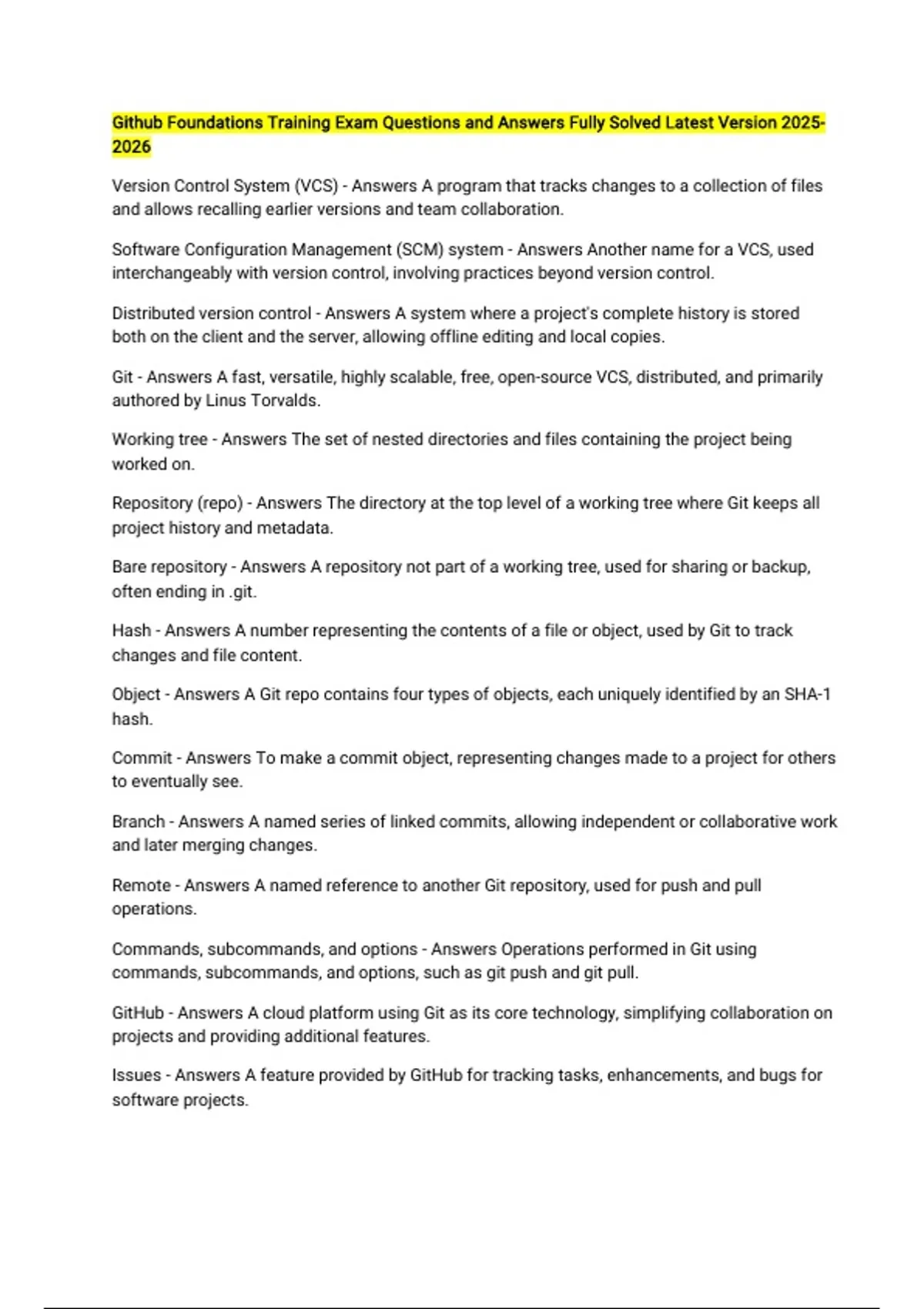 Github Foundations Training Exam Questions and Answers Fully Solved ...