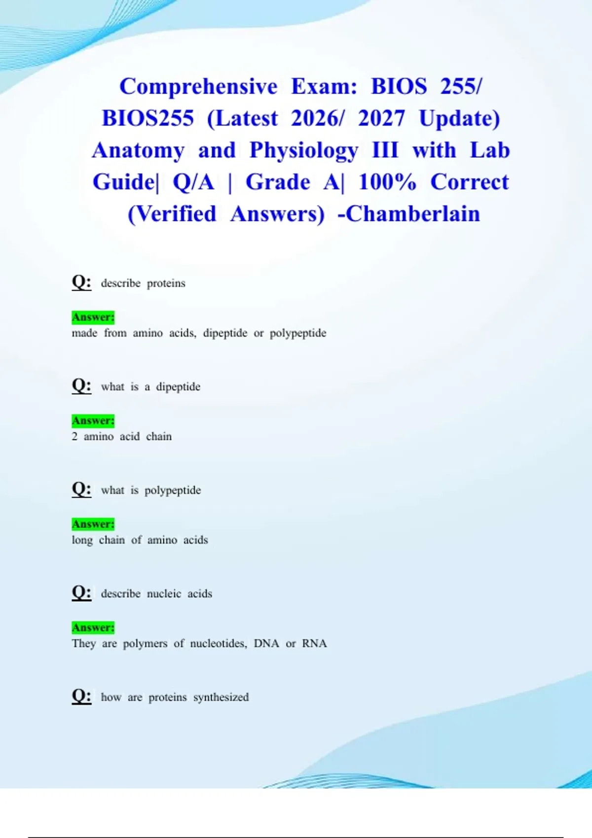 Comprehensive Exam: BIOS 255/ BIOS255 (Latest 2026/ 2027 Update ...