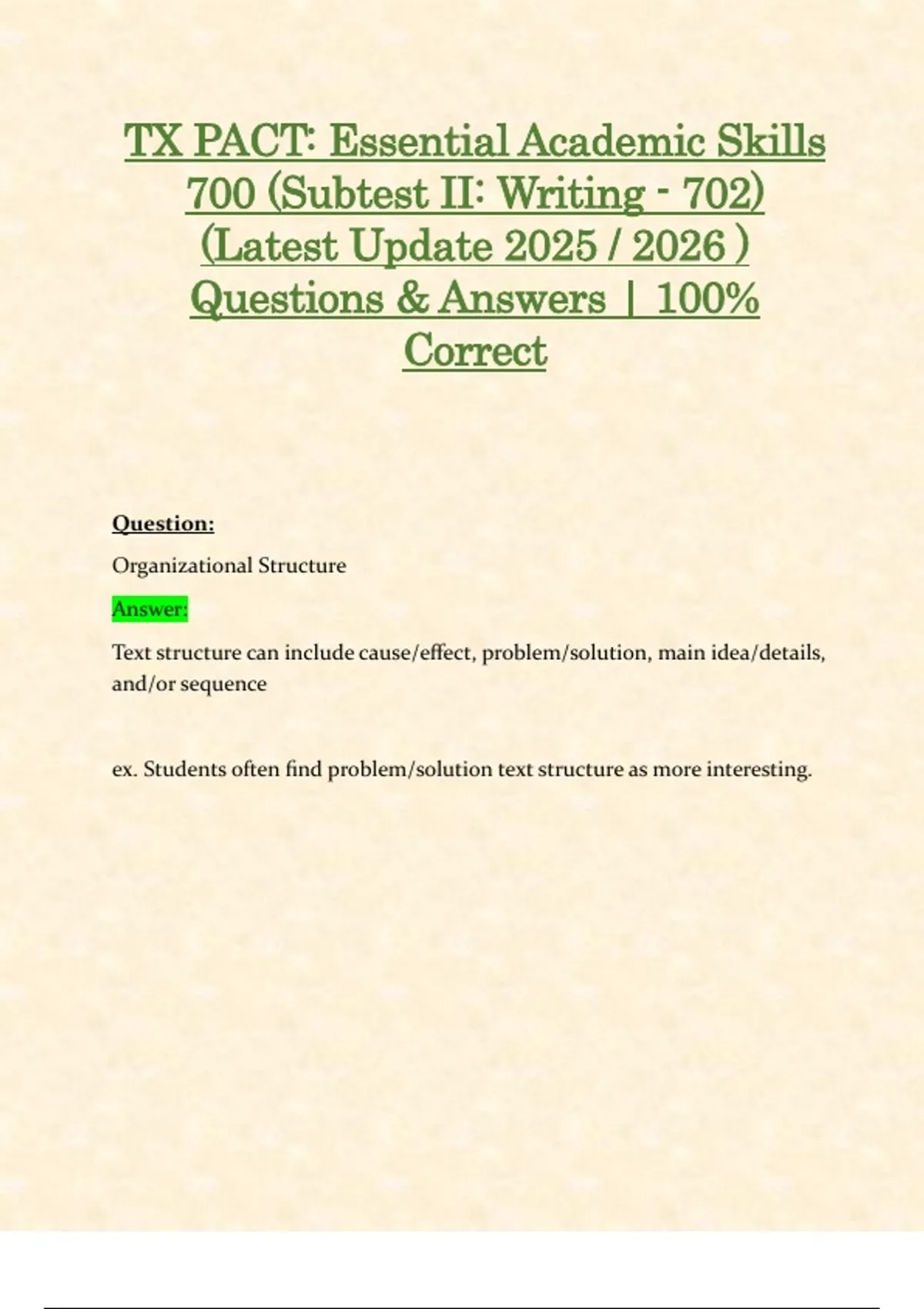 TX PACT: Essential Academic Skills 700 (Subtest II: Writing - 702 ...