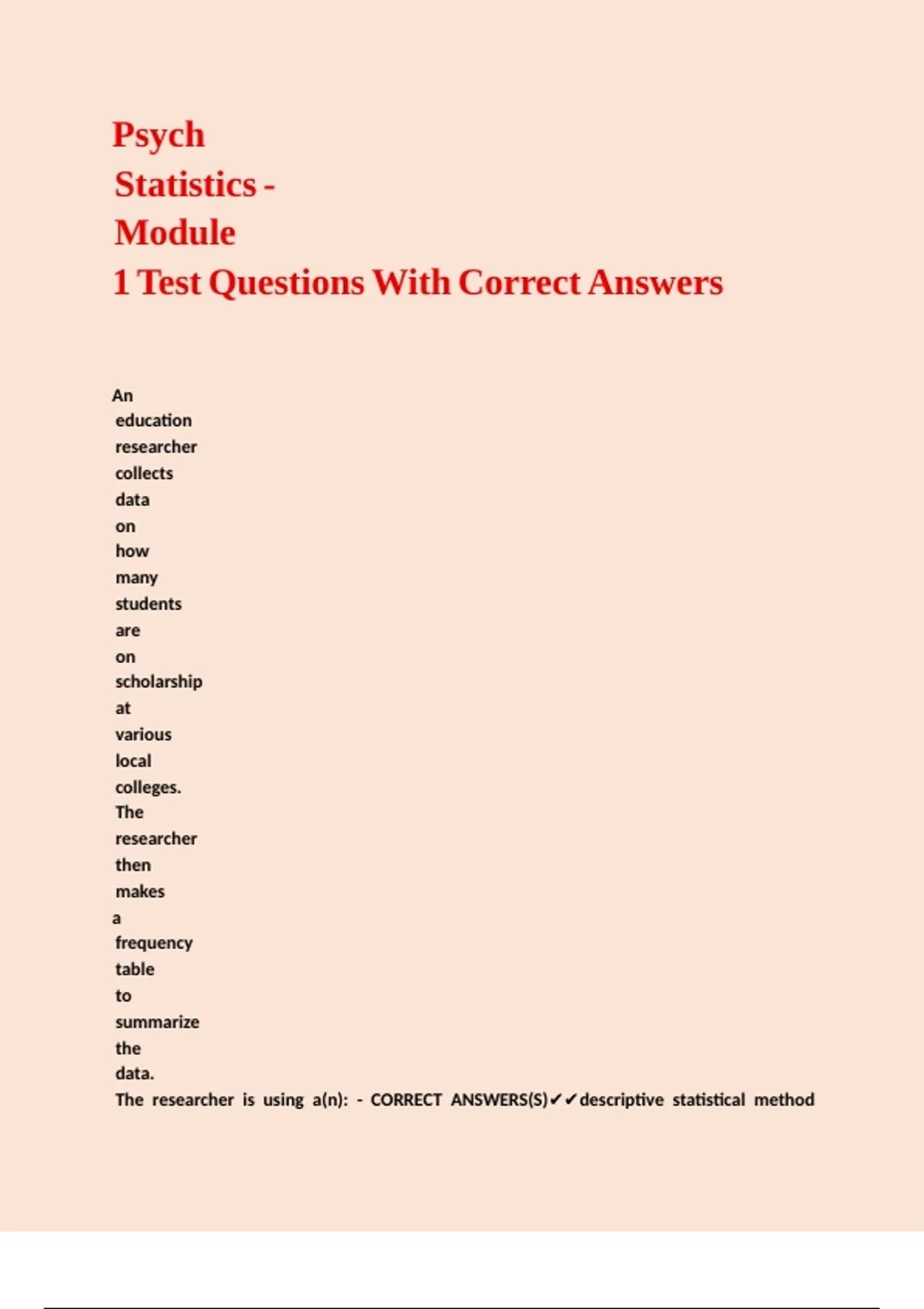 Psych Statistics - Module 1 Test Questions With Correct Answers ...