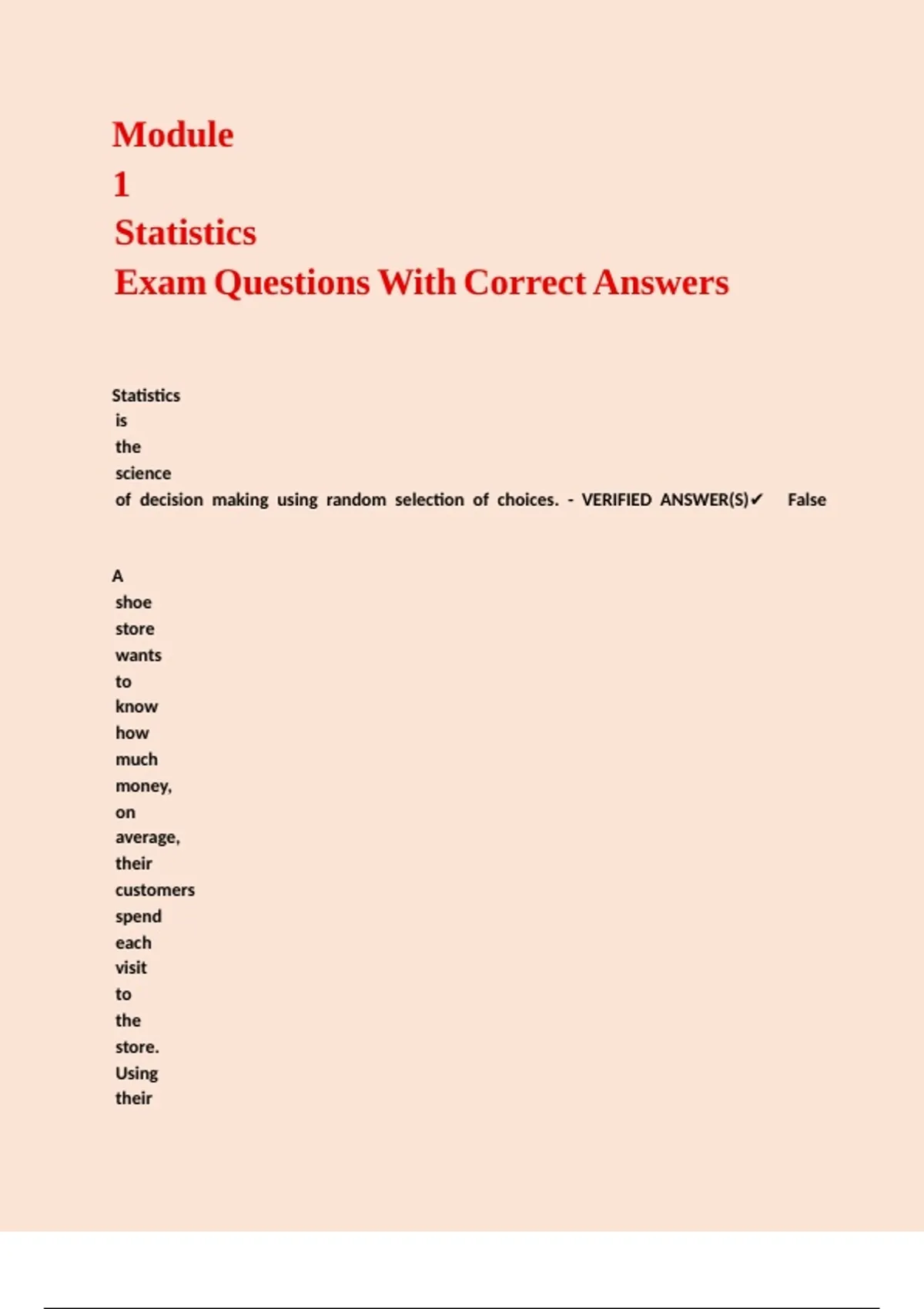 Module 1 Statistics Exam Questions With Correct Answers , - Portage ...