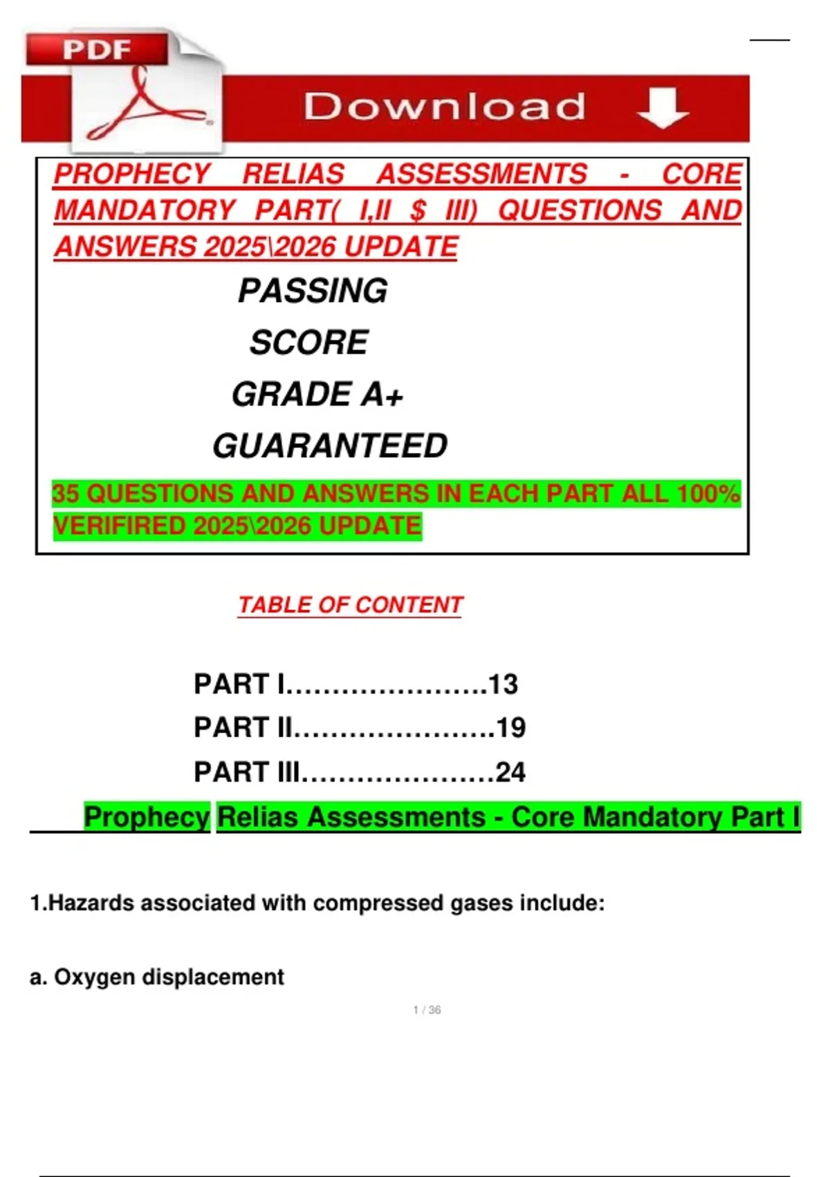 PROPHECY RELIAS ASSESSMENTS - CORE MANDATORY PART( I,II $ III ...