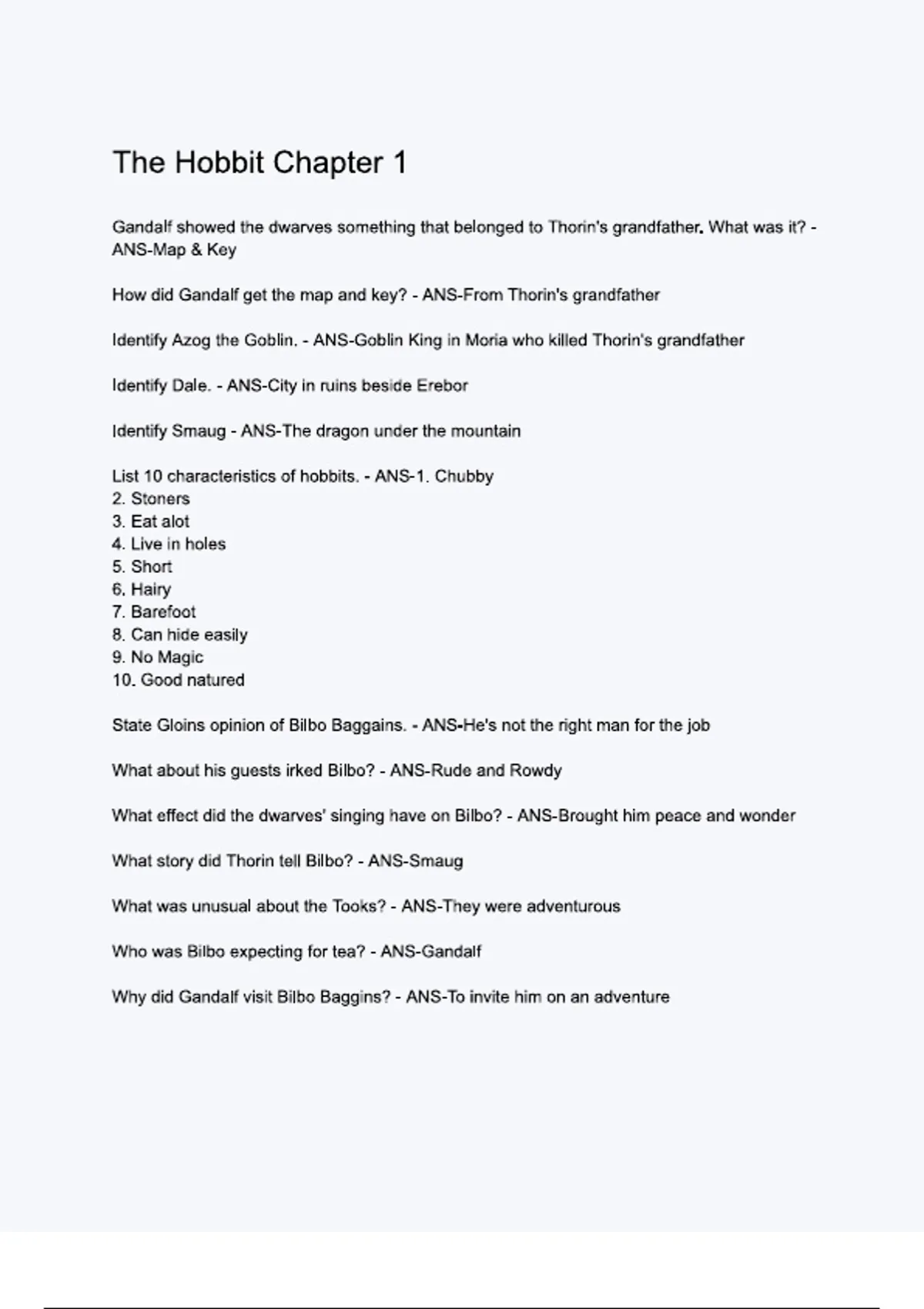 The Hobbit Chapter 1 Summary and Analysis An Unexpected Party Themes ...