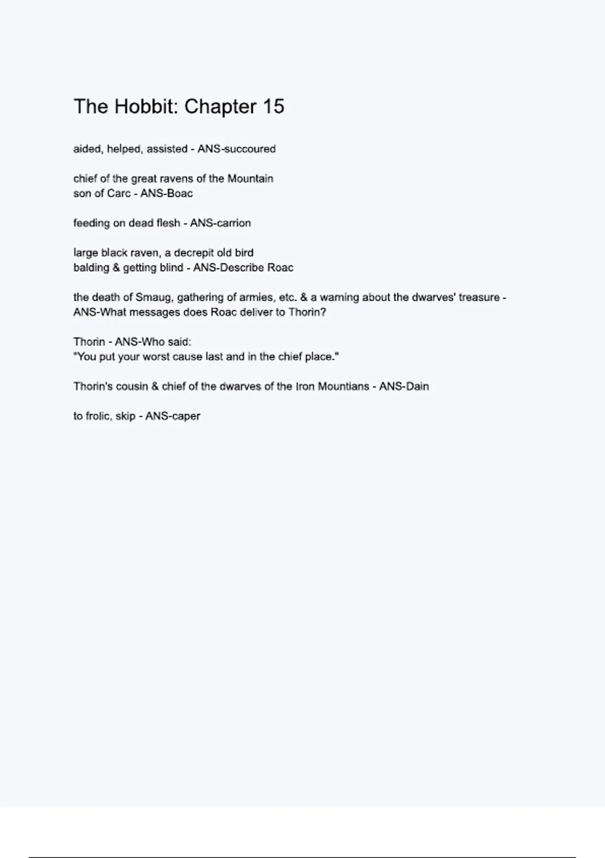 The Hobbit Chapter 15 Summary and Analysis The Gathering of the Clouds ...