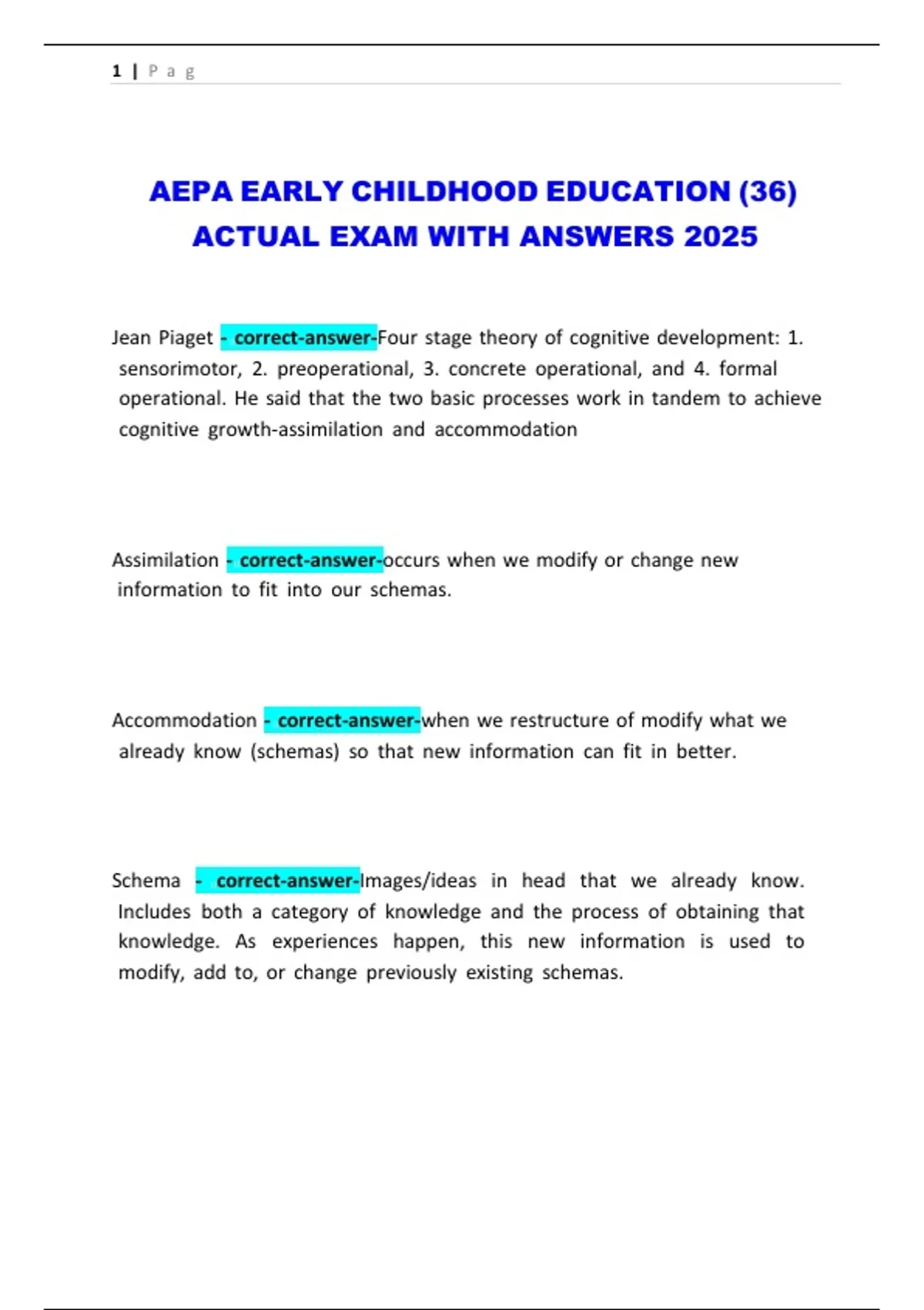 AEPA EARLY CHILDHOOD EDUCATION (36) ACTUAL EXAM WITH ANSWERS 2025 ...