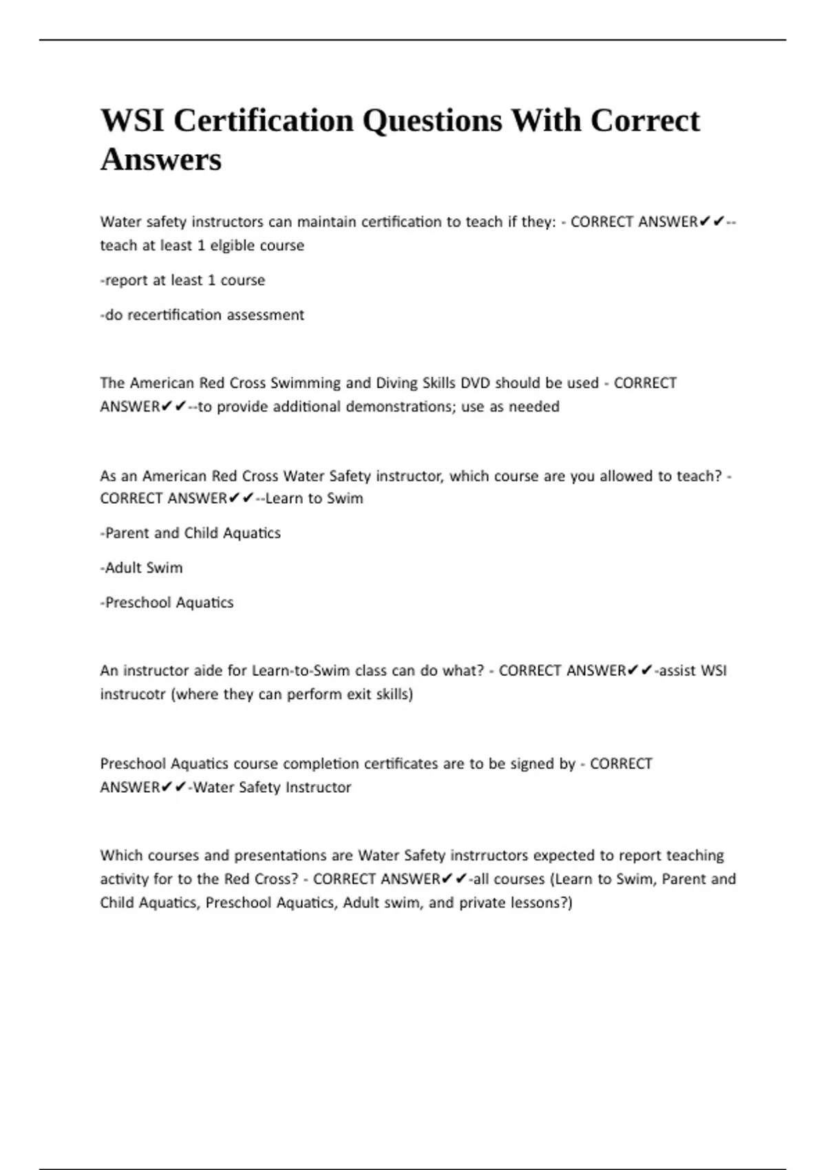 WSI Certification Questions With Correct Answers. - WSI - Stuvia US