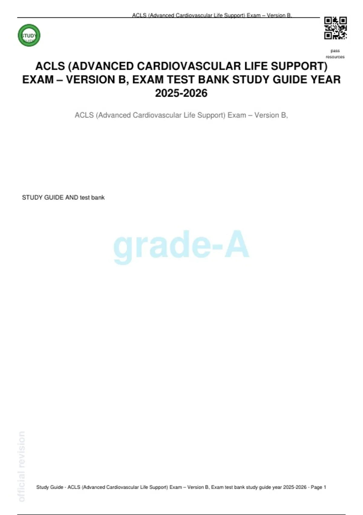 Summary ACLS (ADVANCED CARDIOVASCULAR LIFE SUPPORT) EXAM – VERSION B ...