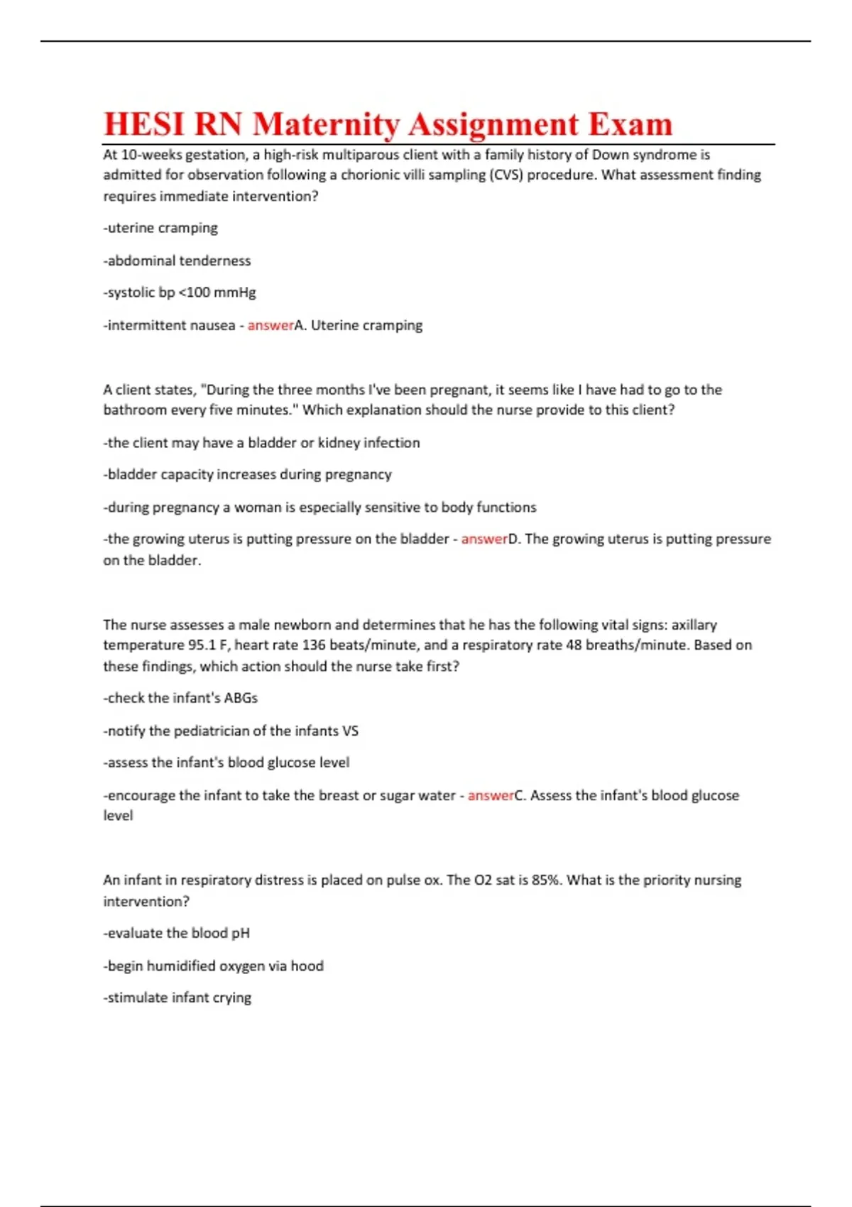 HESI RN Maternity Exam Practice Questions & Answers 2025/2026 | Nursing ...