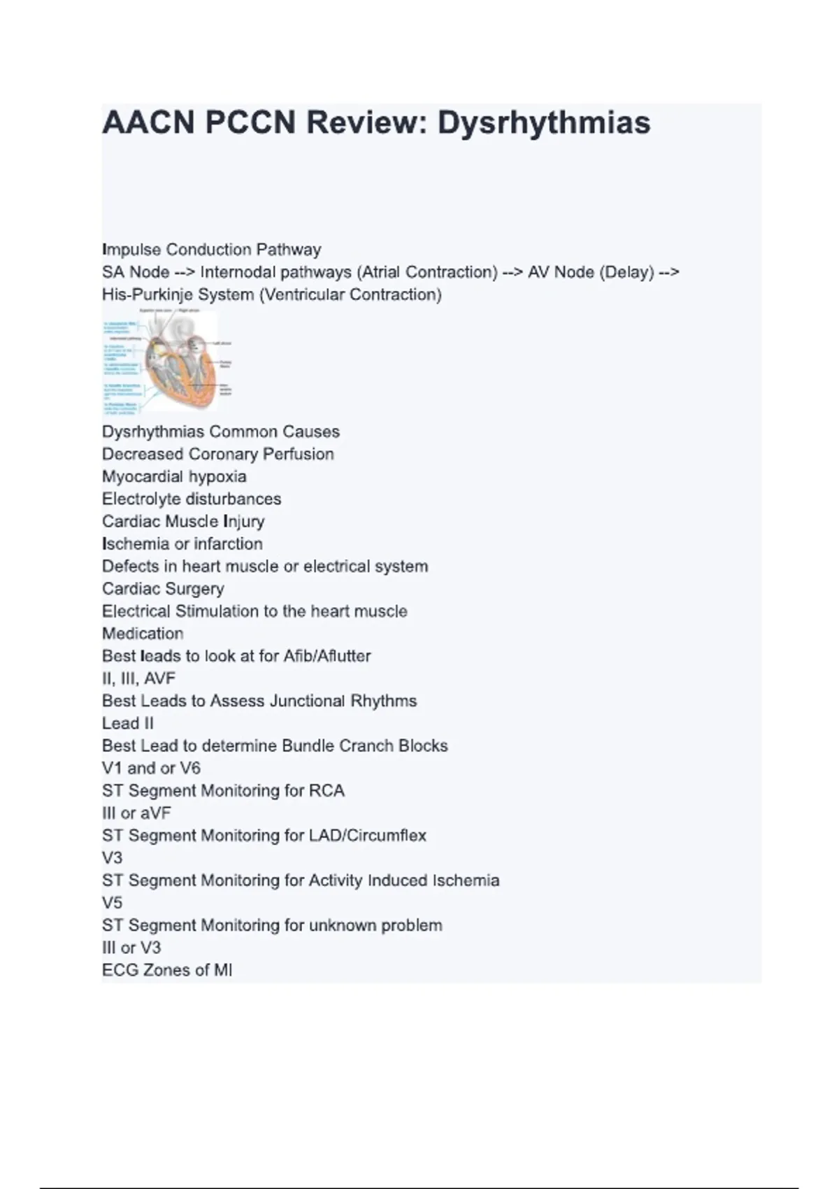 AACN PCCN Review Dysrhythmias Questions and Answers Complete Study ...