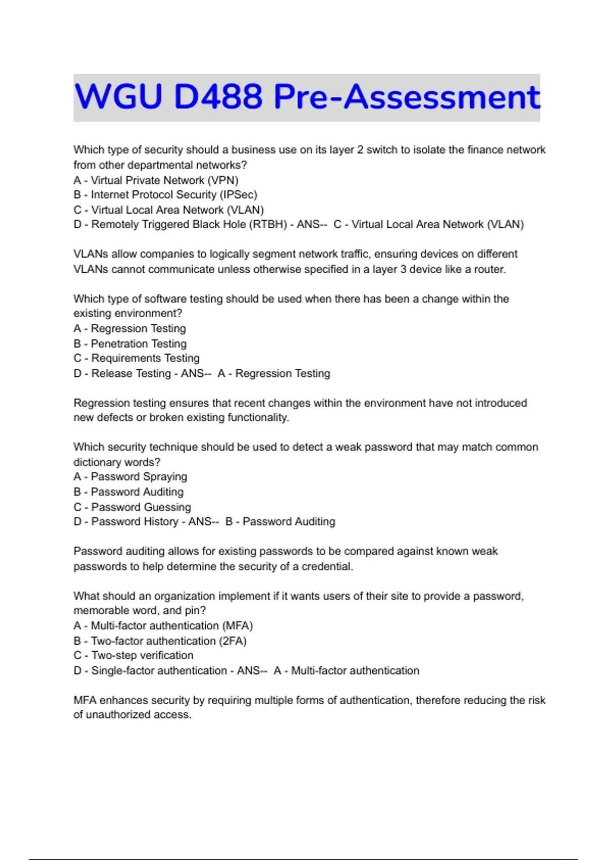 WGU D488 Pre-Assessment - D488 - Stuvia UK