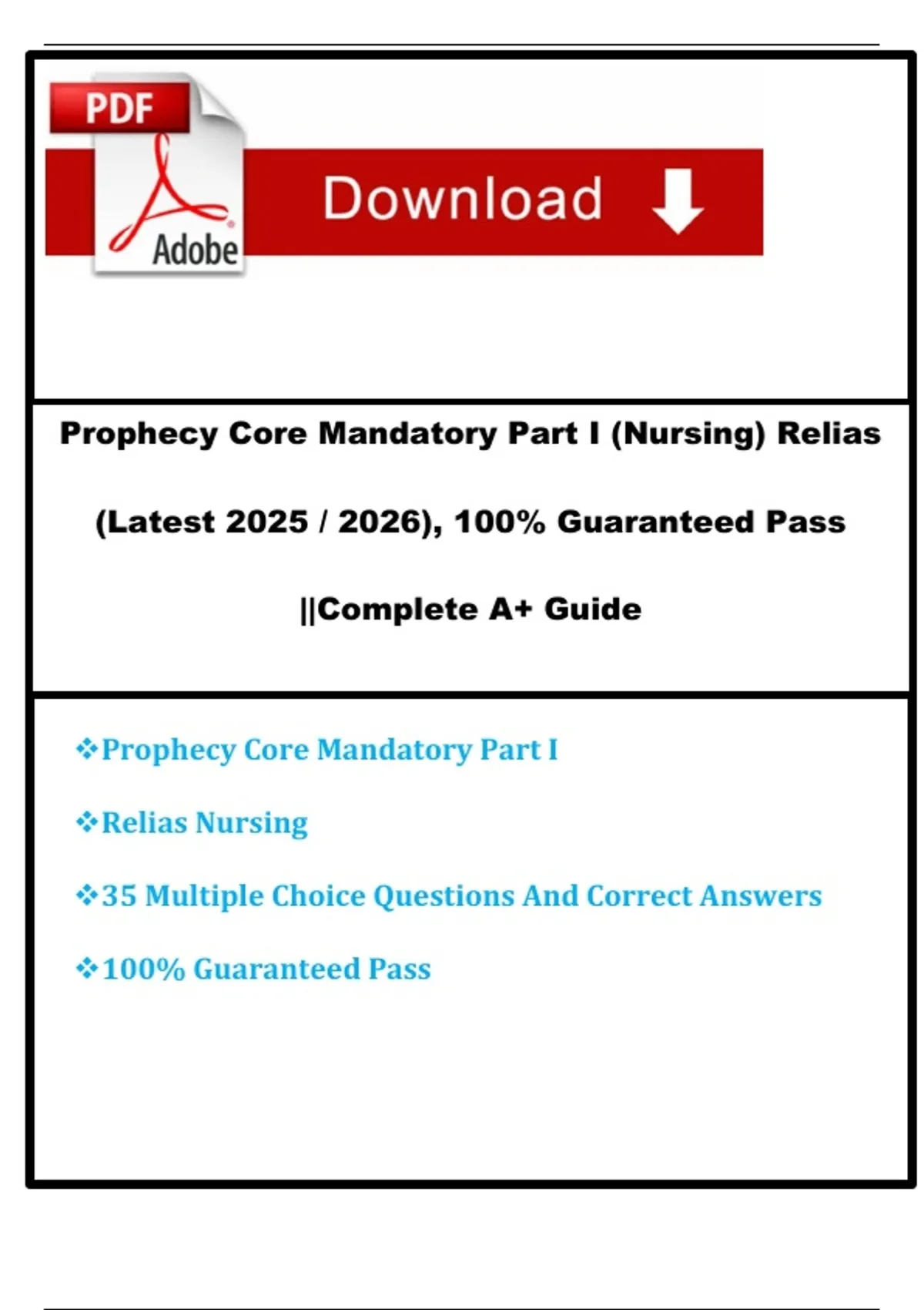 Prophecy Core Mandatory Part I (Nursing) Relias (Latest 2025 / 2026 ...