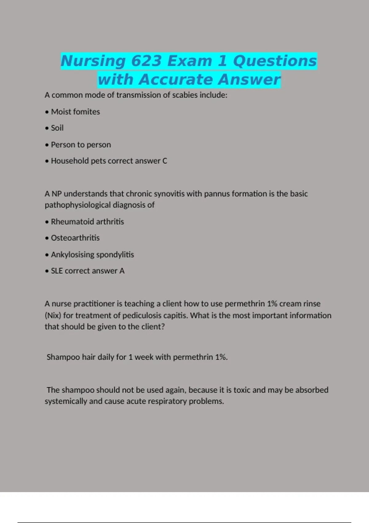 Nursing 623 Exam 1 Questions with Accurate Answer - Nurs - Stuvia US