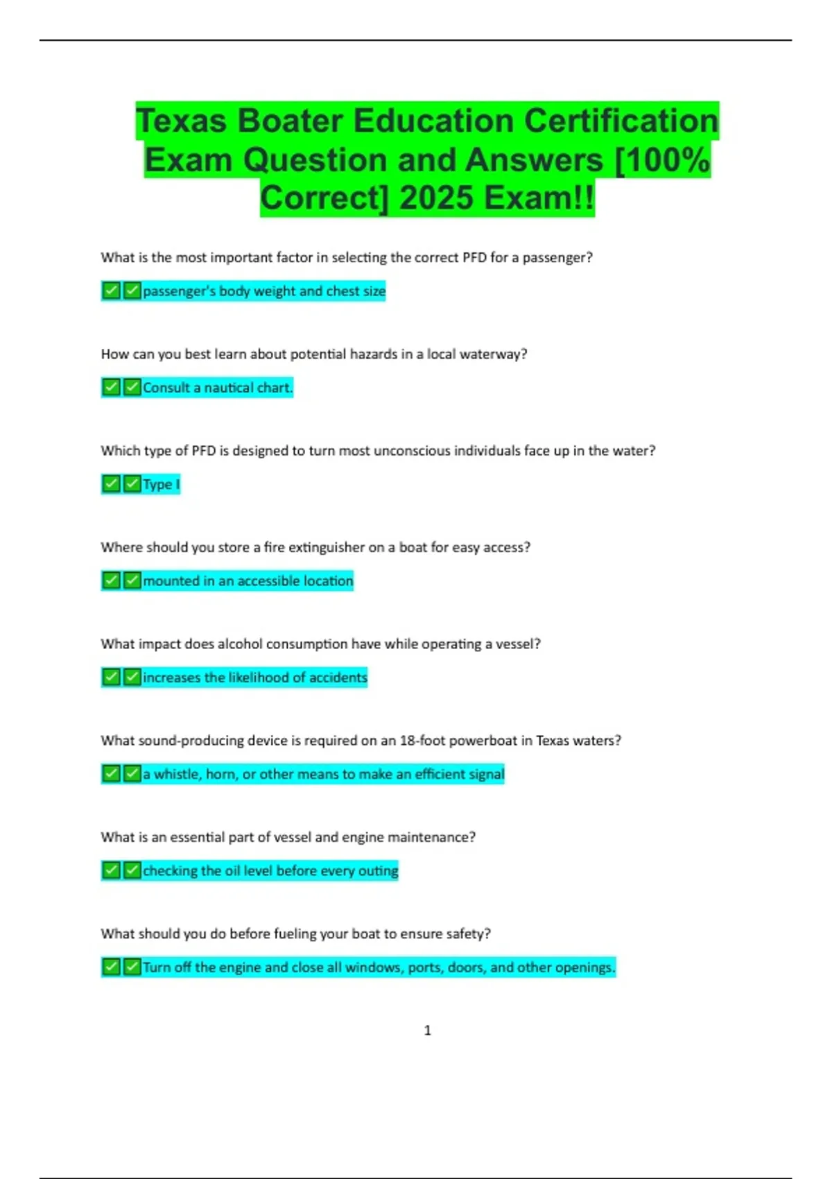 Texas Boater Education Certification Exam Question and Answers [100% ...