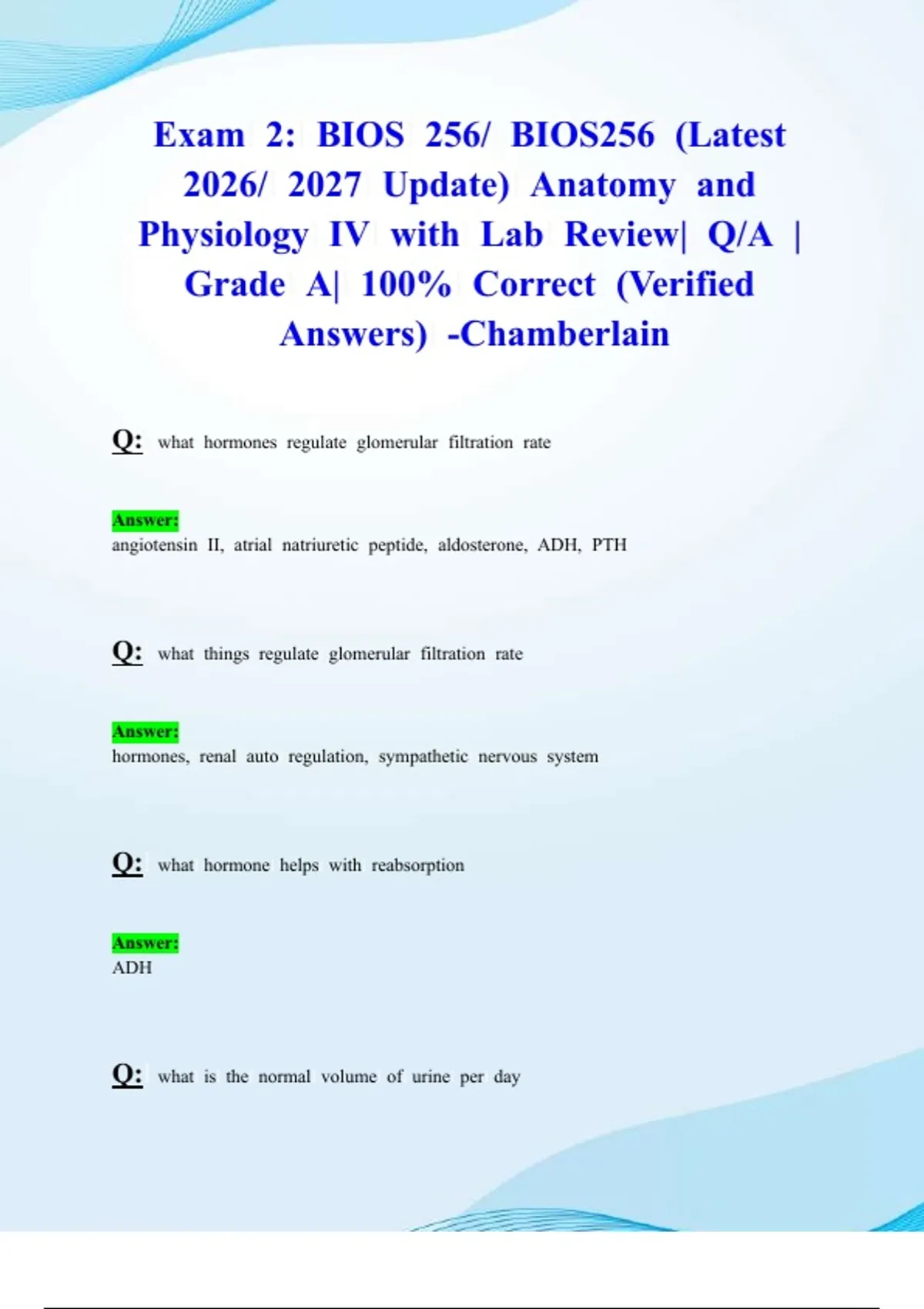 Exam 2: BIOS 256/ BIOS256 (Latest 2026/ 2027 Update) Anatomy and ...