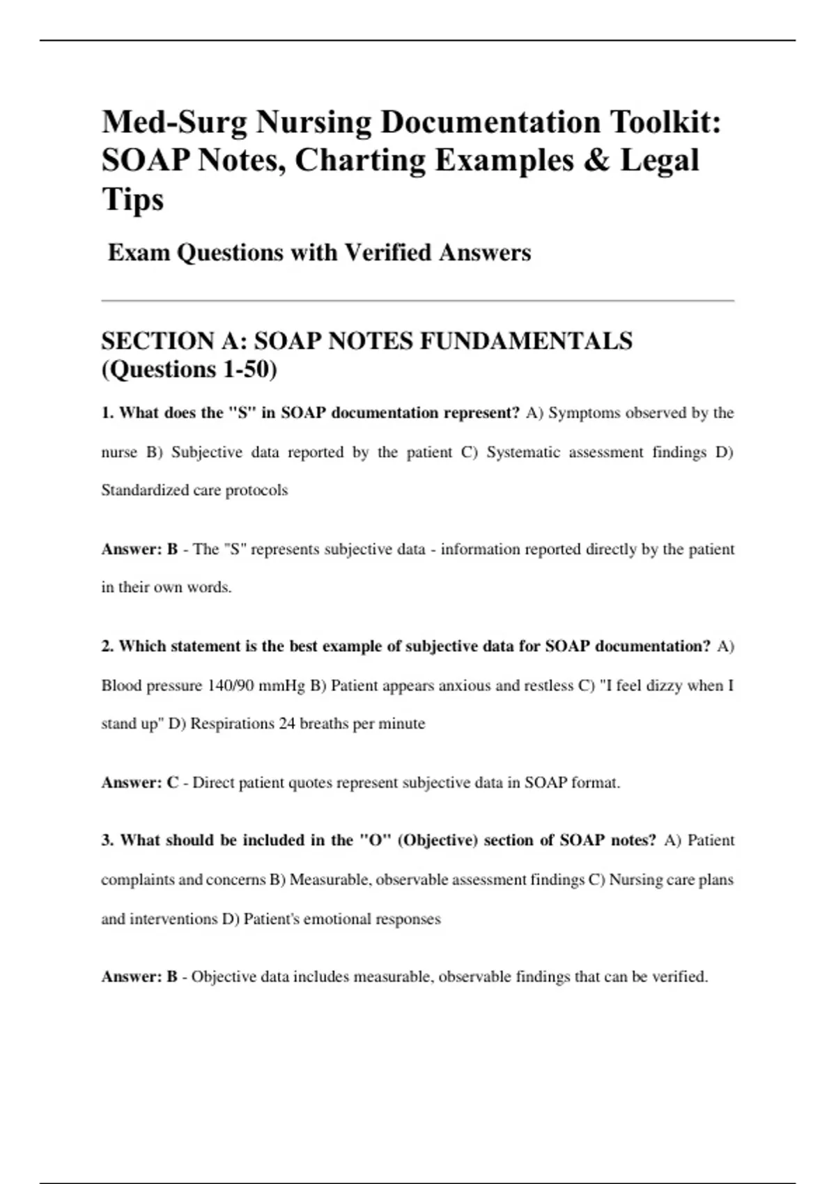 Med-Surg Nursing Documentation Toolkit – SOAP Notes, Charting Examples ...
