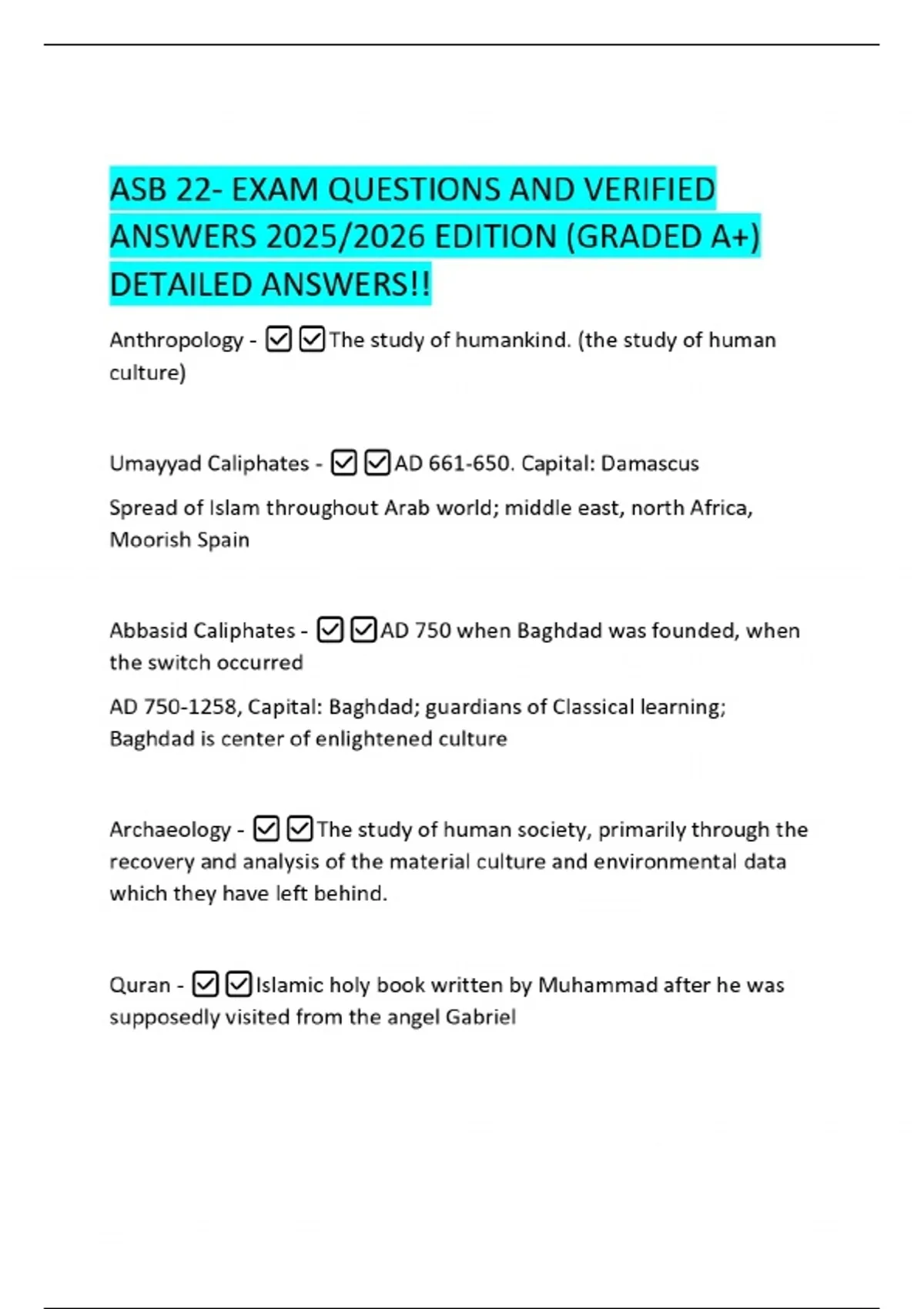 ASB 222- EXAM QUESTIONS AND VERIFIED ANSWERS 2025/2026 EDITION (GRADED ...