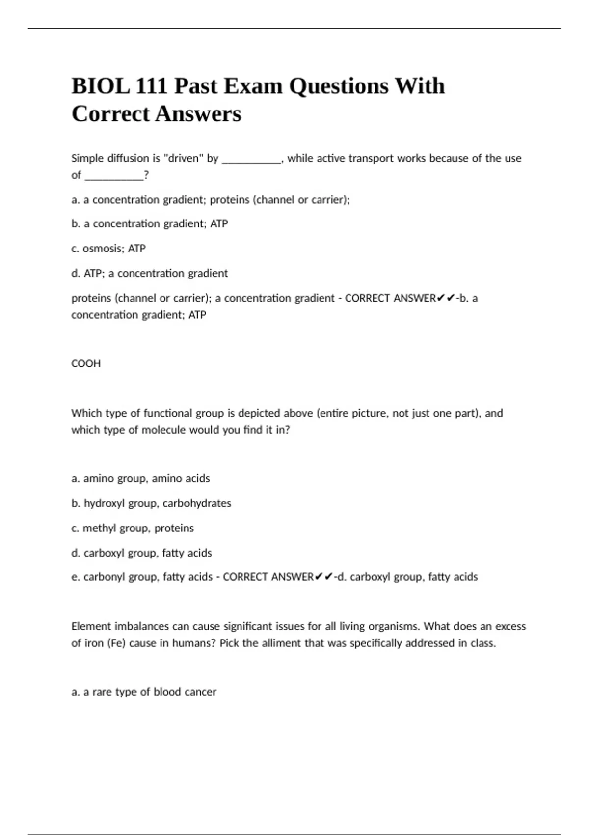 BIOL 111 Past Exam Questions With Correct Answers - Biology 111 - Stuvia US
