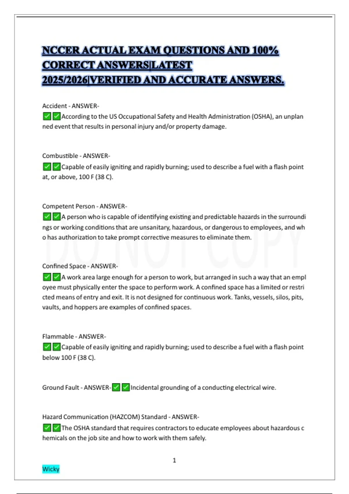 NCCER ACTUAL EXAM QUESTIONS AND 100% CORRECT ANSWERS|LATEST 2025/2026 ...