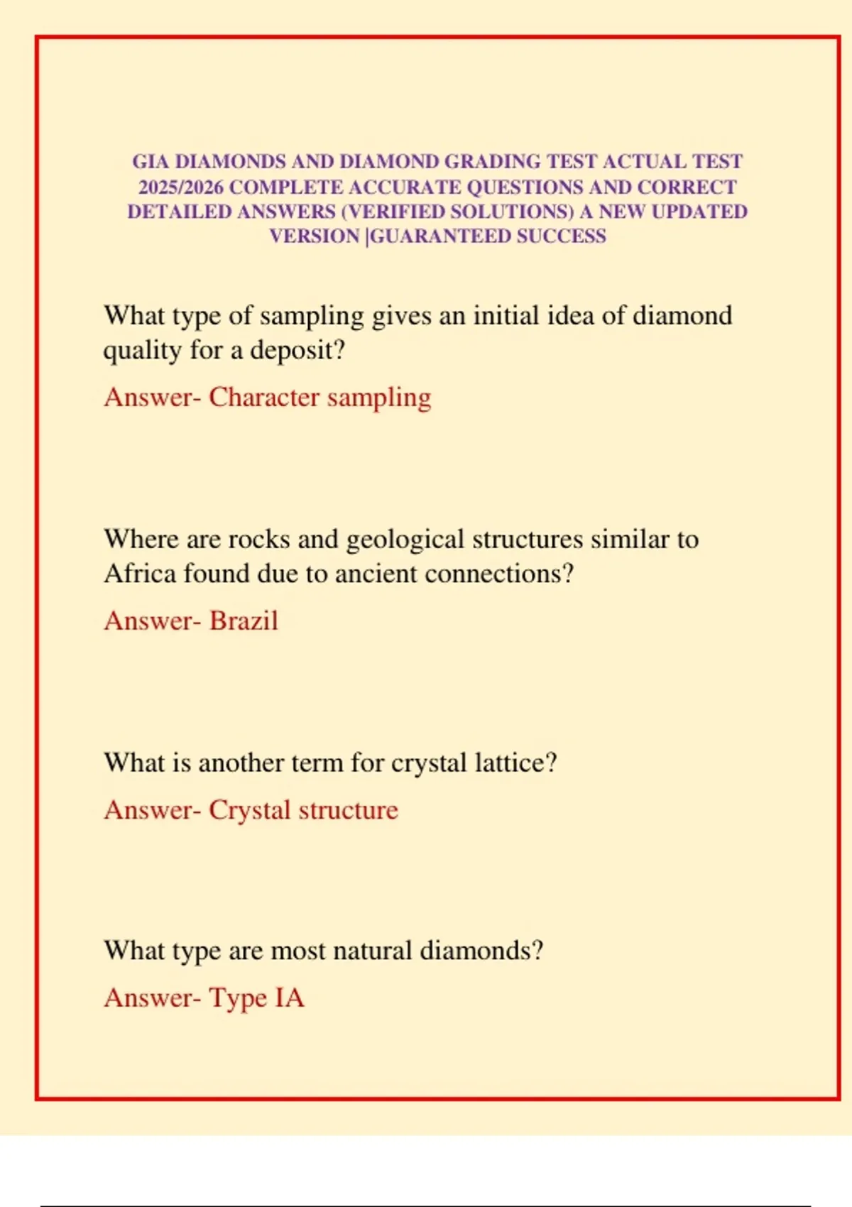 GIA DIAMONDS AND DIAMOND GRADING TEST ACTUAL TEST 2025/2026 COMPLETE ...