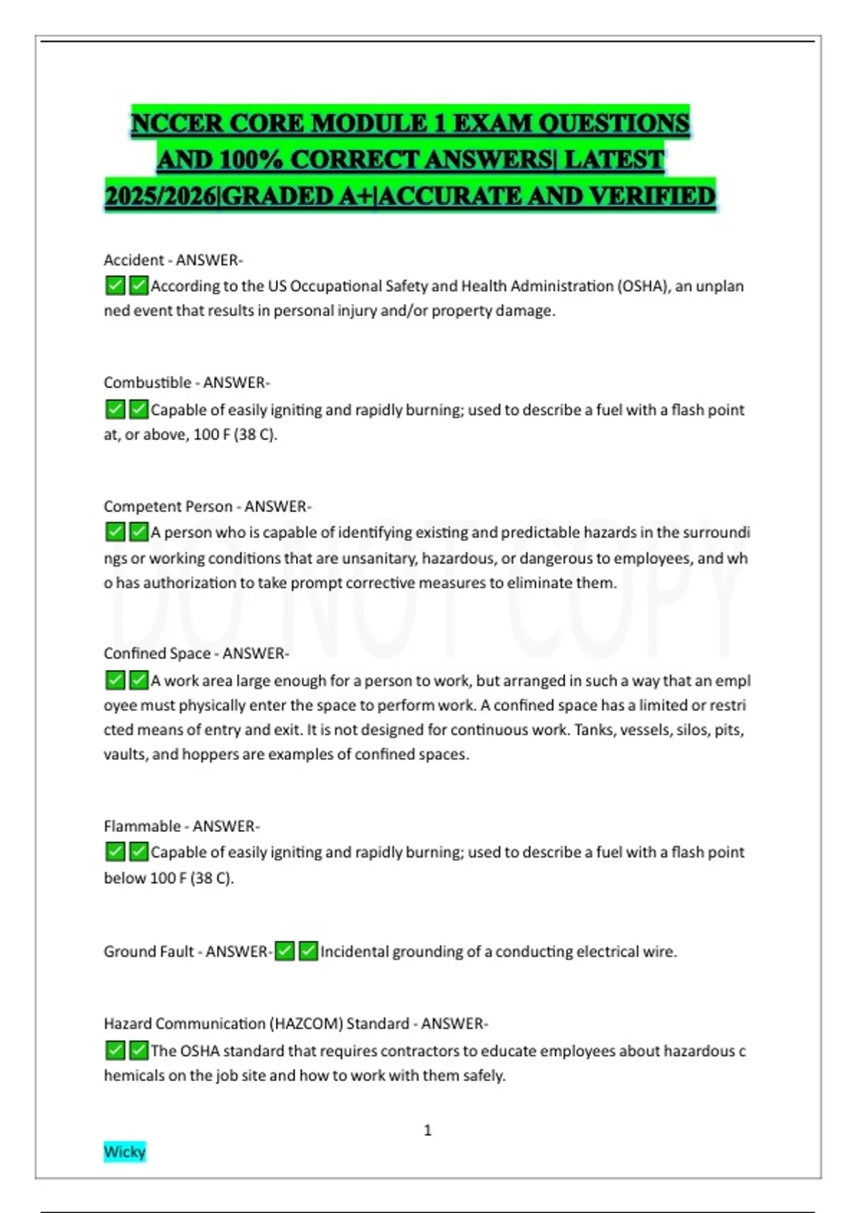 NCCER CORE MODULE 1 EXAM QUESTIONS AND 100% CORRECT ANSWERS| LATEST ...