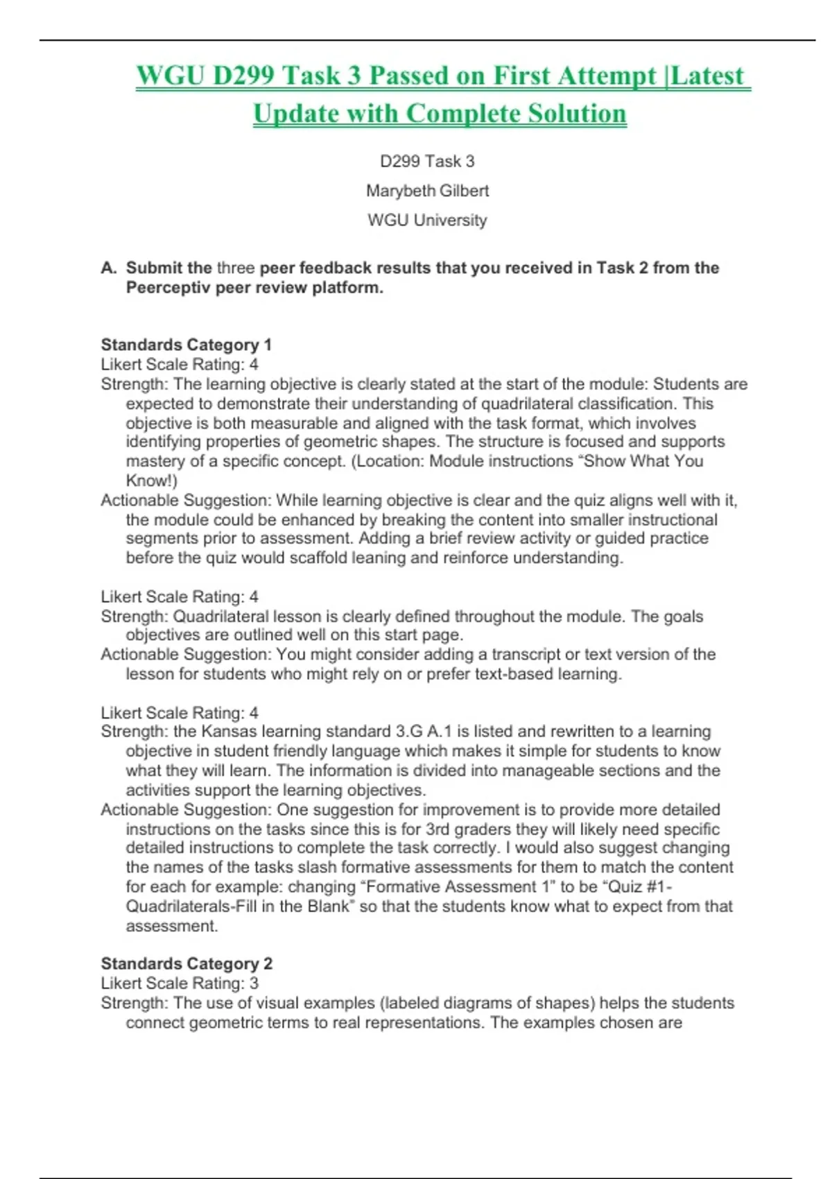 WGU D299 Task 3 Passed on First Attempt |Latest Update with Complete ...