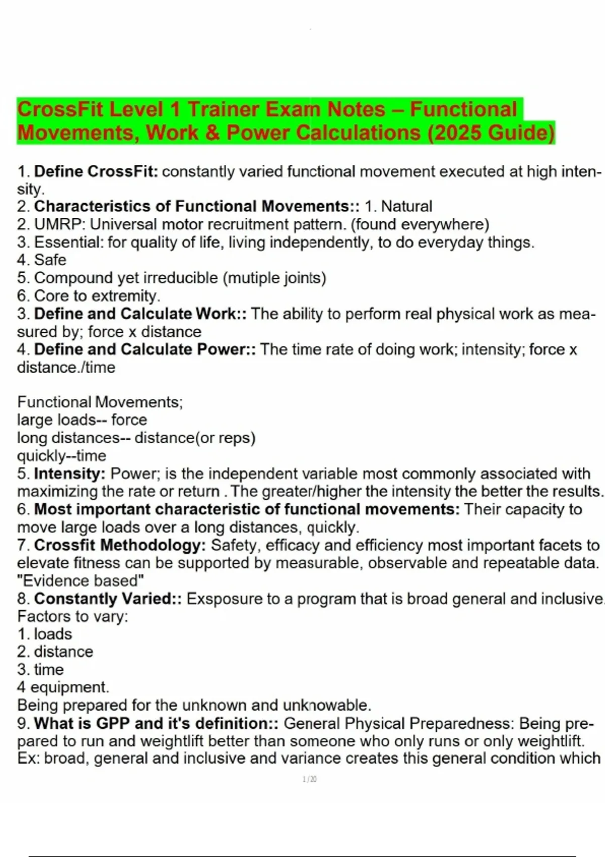 CrossFit Level 1 Trainer Exam Notes – Functional Movements, Work ...