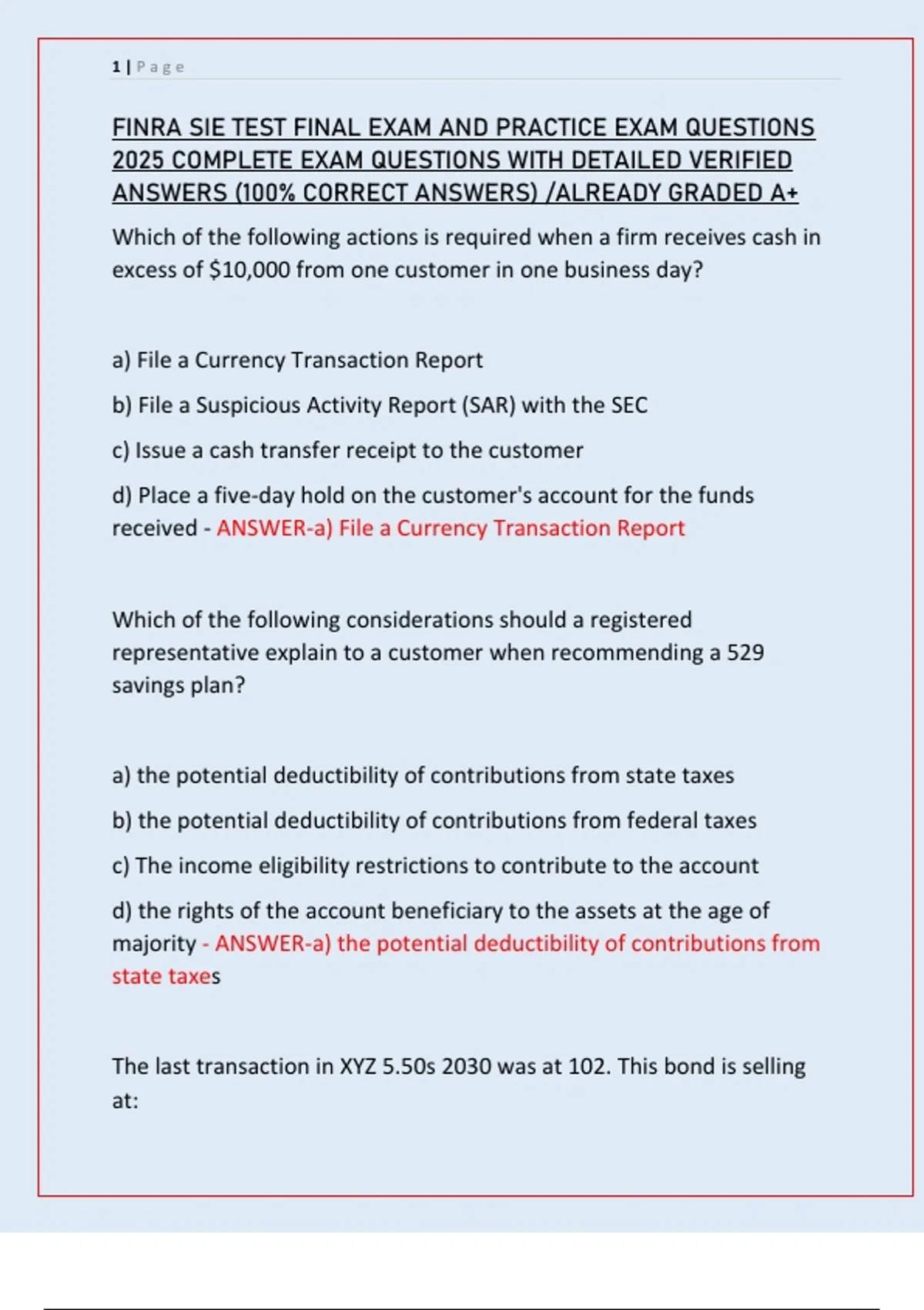 FINRA SIE TEST FINAL EXAM AND PRACTICE EXAM QUESTIONS 2025 COMPLETE ...