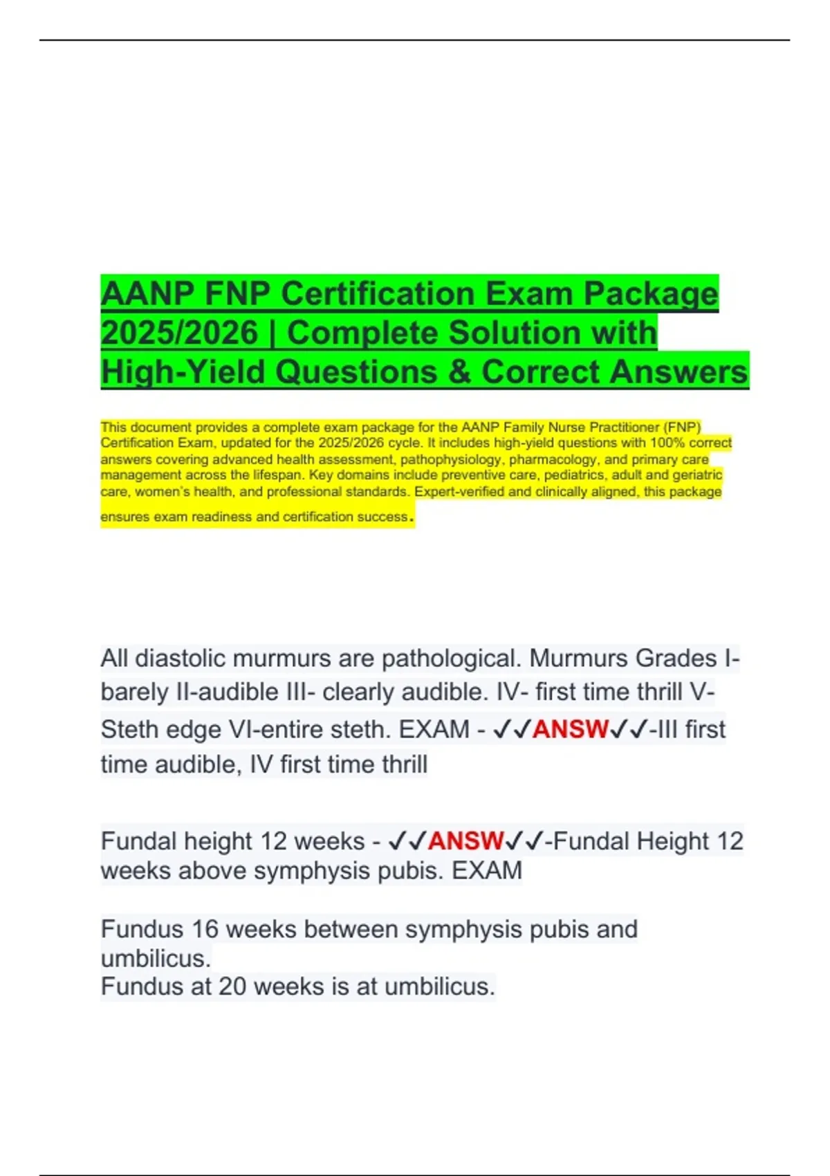 2025 AANP FNP CERTIFICATION EXAM 200+ QUESTIONS AND CORRECT ANSWERS ...
