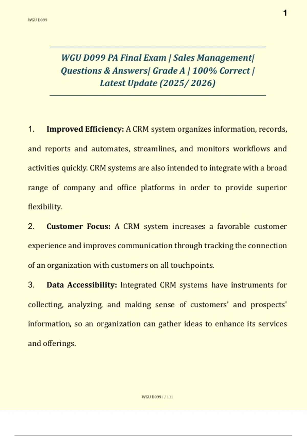 WGU D099 PA Final Exam | Sales Management| Questions & Answers| Grade A ...