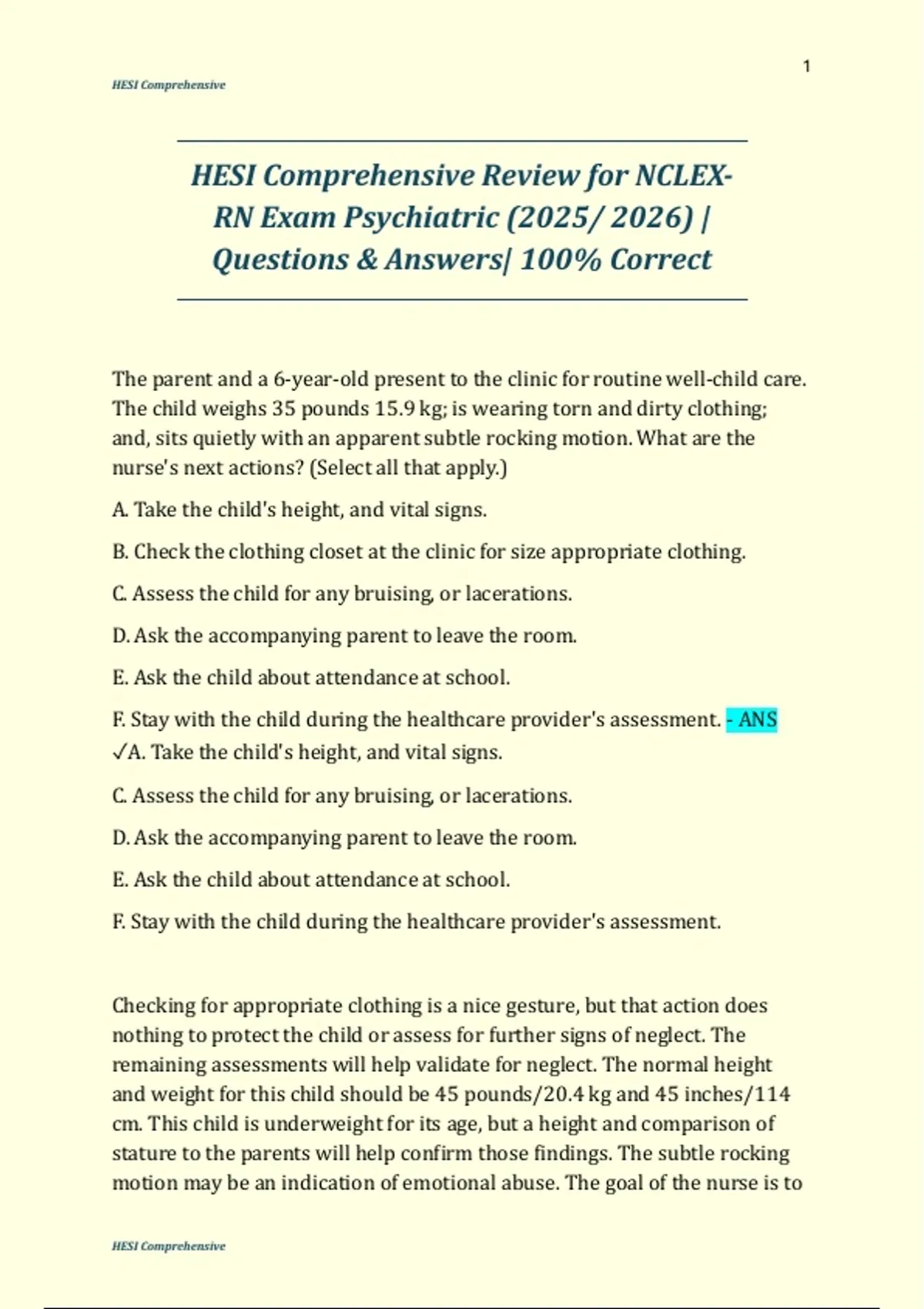 HESI Comprehensive Review for NCLEX RN Exam Psychiatric (2025/ 2026 ...