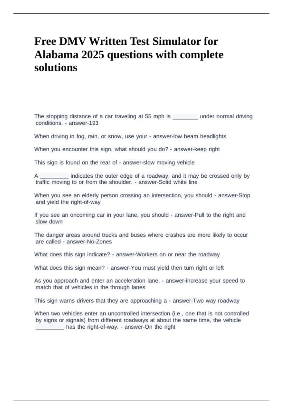 Free DMV Written Test Simulator for Alabama 2025 questions with ...