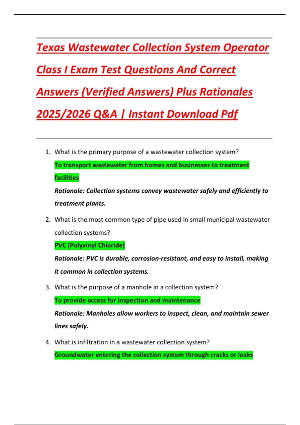 Bundle for Texas Wastewater Collection System Operator Class I II III ...