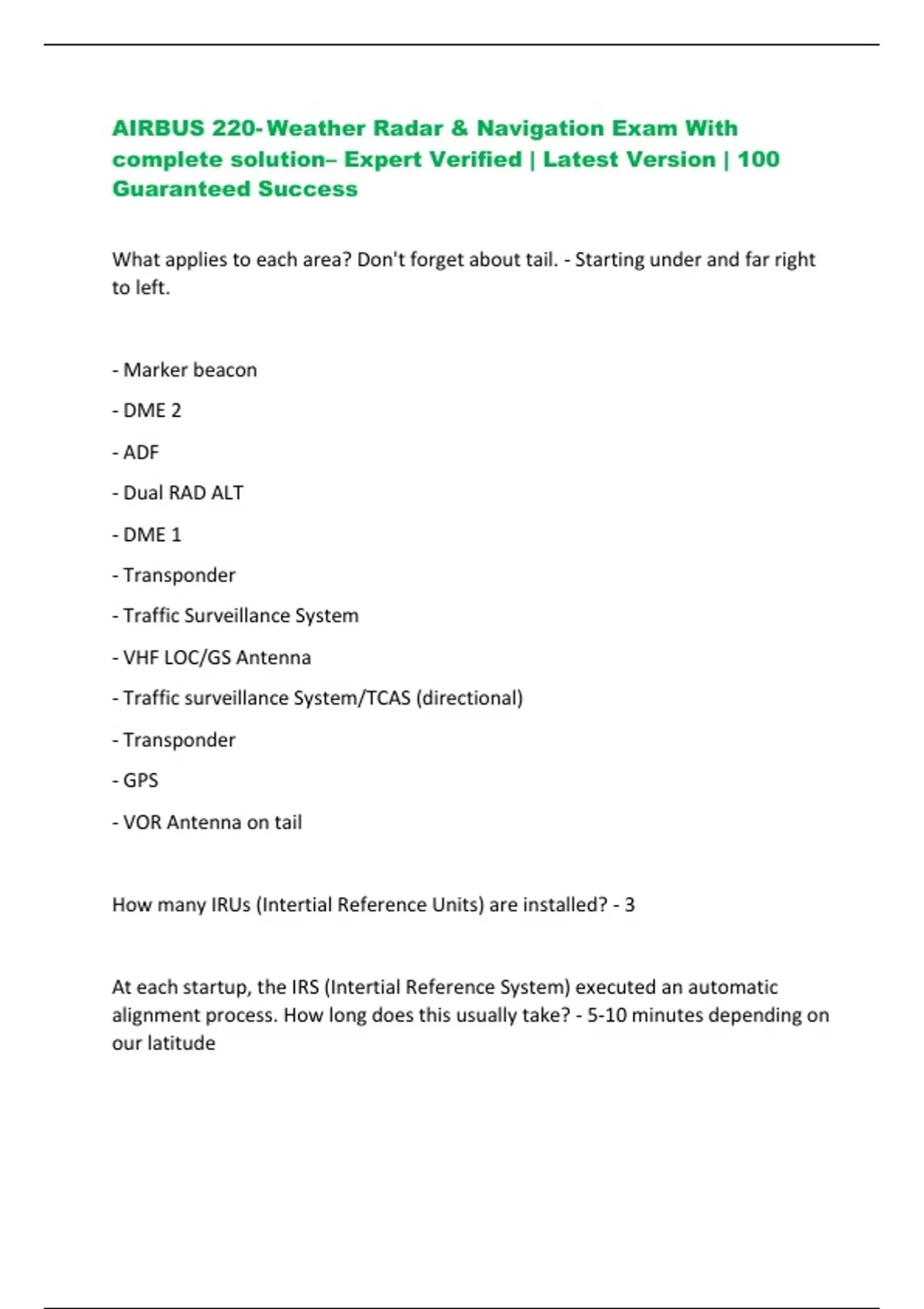 AIRBUS 220- Weather Radar & Navigation Exam With complete solution ...