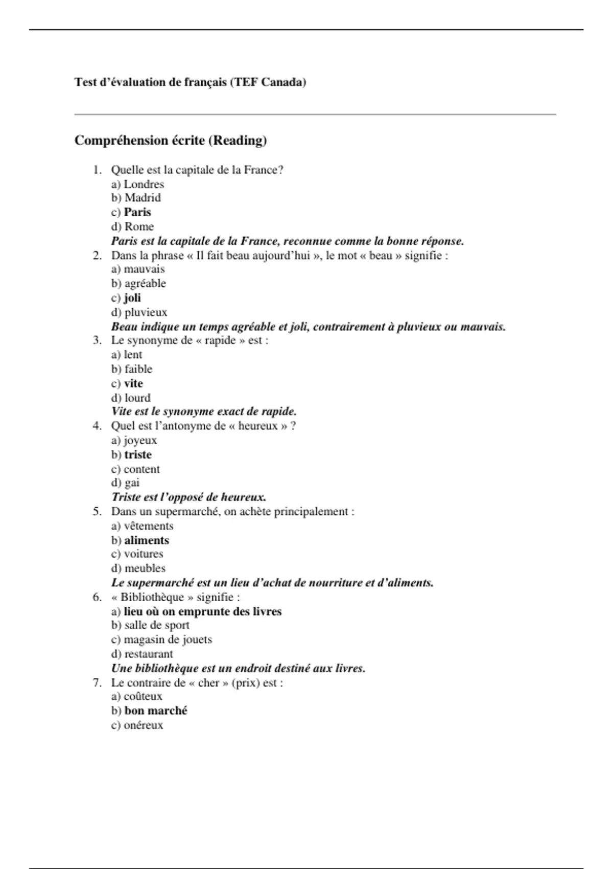 Test d’évaluation de français (TEF Canada) - D’évaluation de français ...
