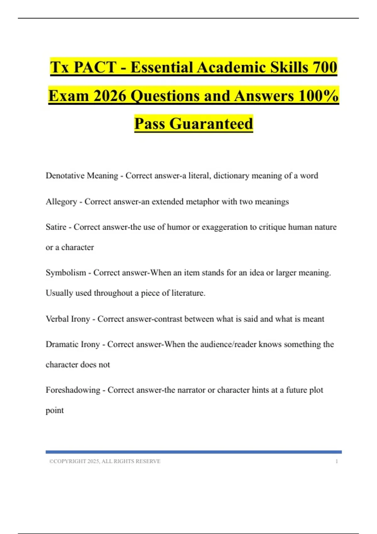 Tx PACT - Essential Academic Skills 700 Exam 2026 Questions and Answers ...