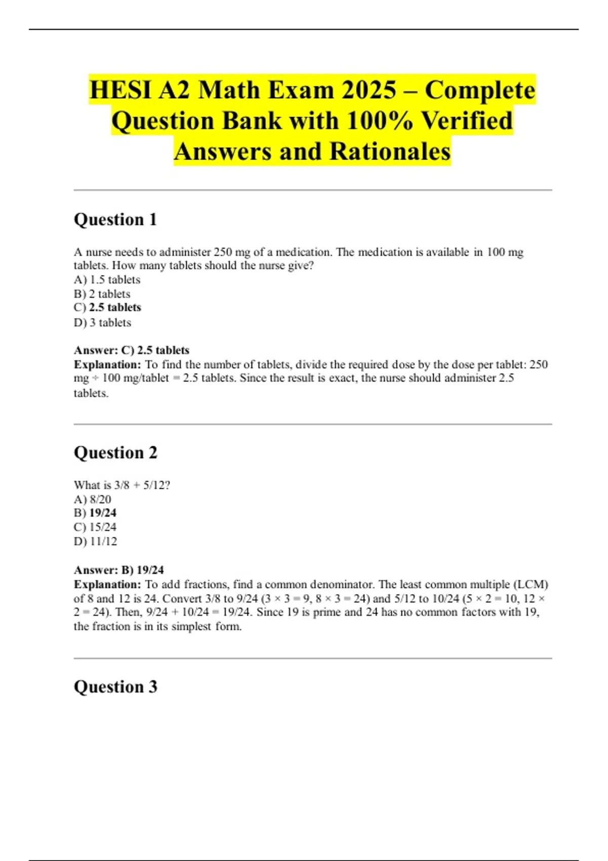 HESI A2 Math Exam 2025 – Complete Question Bank with 100% Verified ...