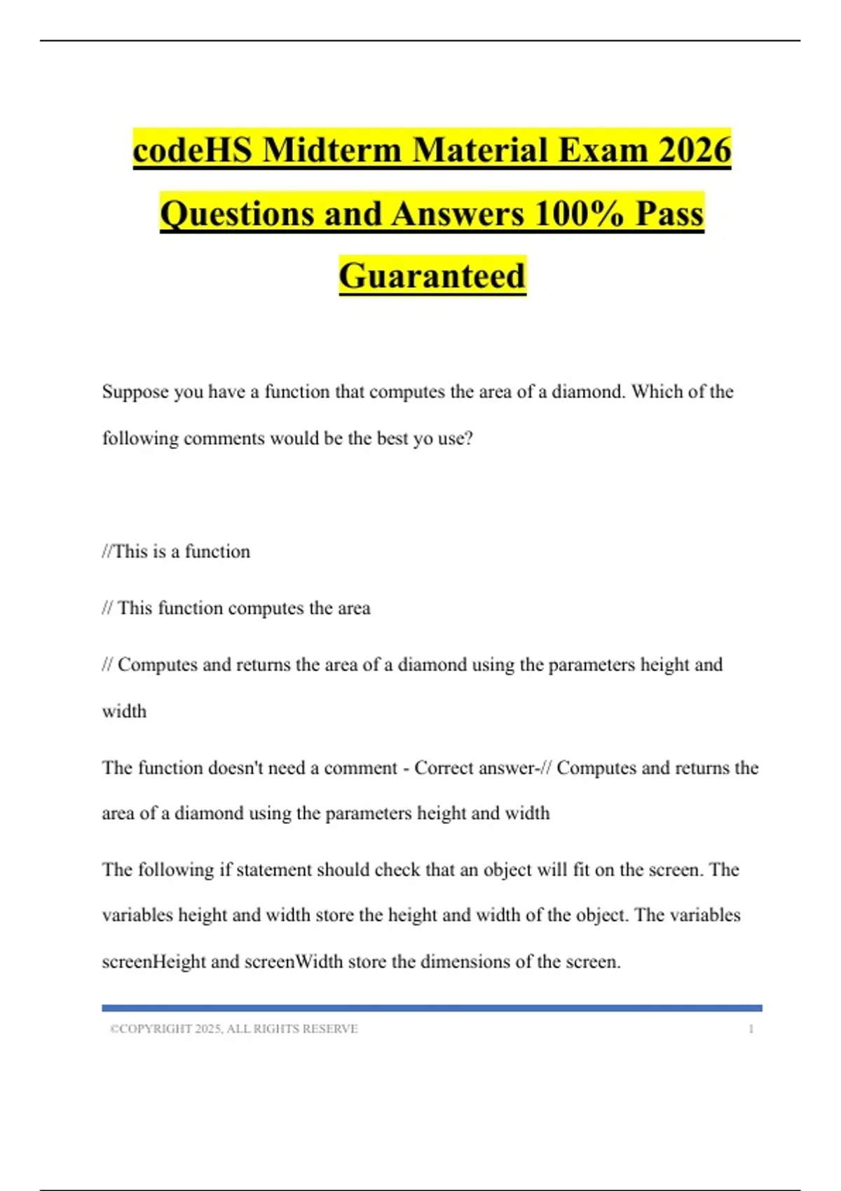 codeHS Midterm Material Exam 2026 Questions and Answers 100% Pass Guaranteed - Code-HS Unit 1-12 ...