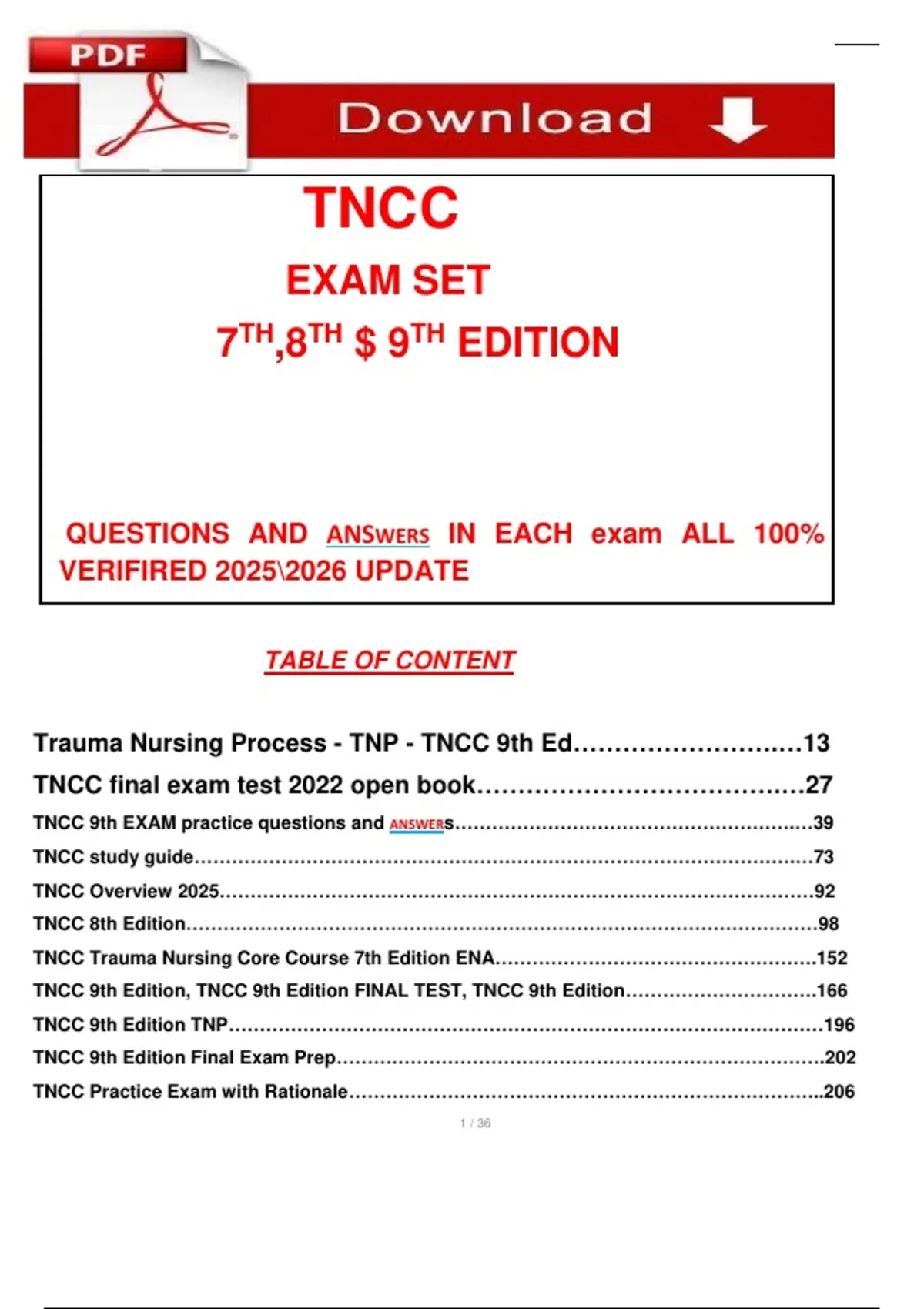 TNCC EXAM SET 7TH,8TH $ 9TH EDITION questions and answers 2025/2026 ...
