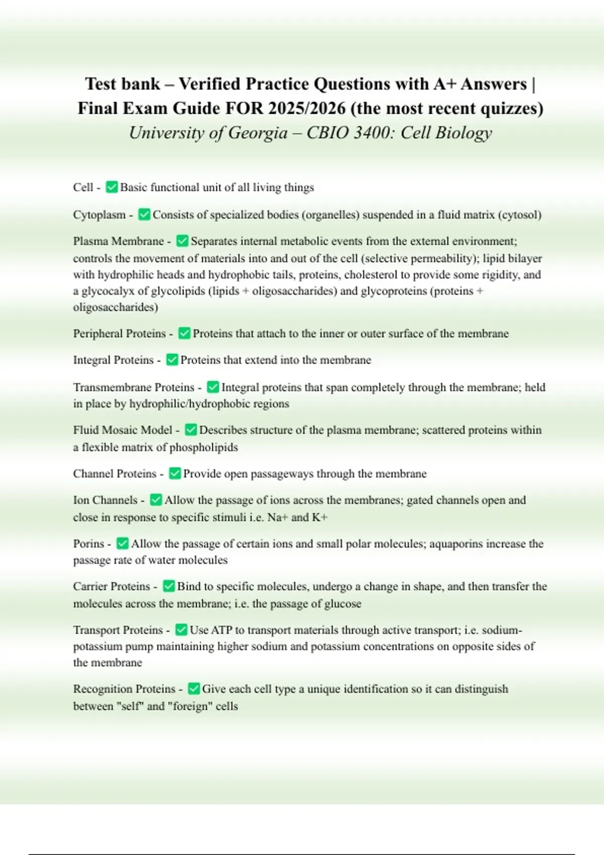 Summary Test bank – Verified Practice Questions with A+ Answers | Final ...
