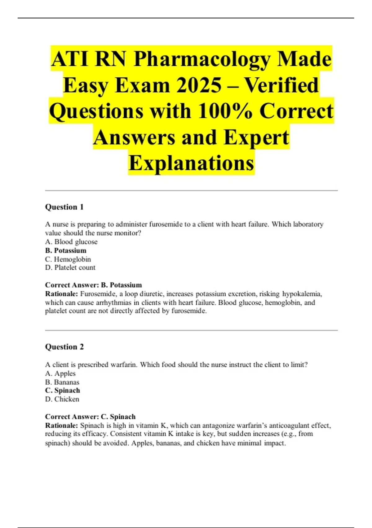 ATI RN Pharmacology Made Easy Exam 2025 – Verified Questions with 100% ...