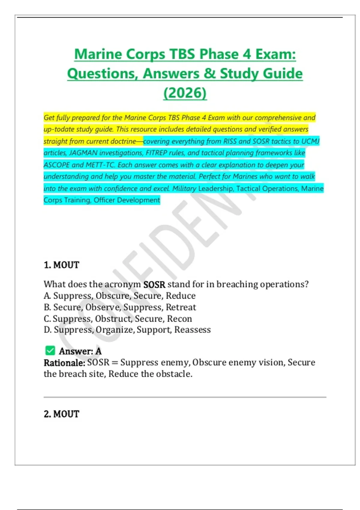 Marine Corps TBS Phase 4 Exam: Questions, Answers & Study Guide (2026 ...