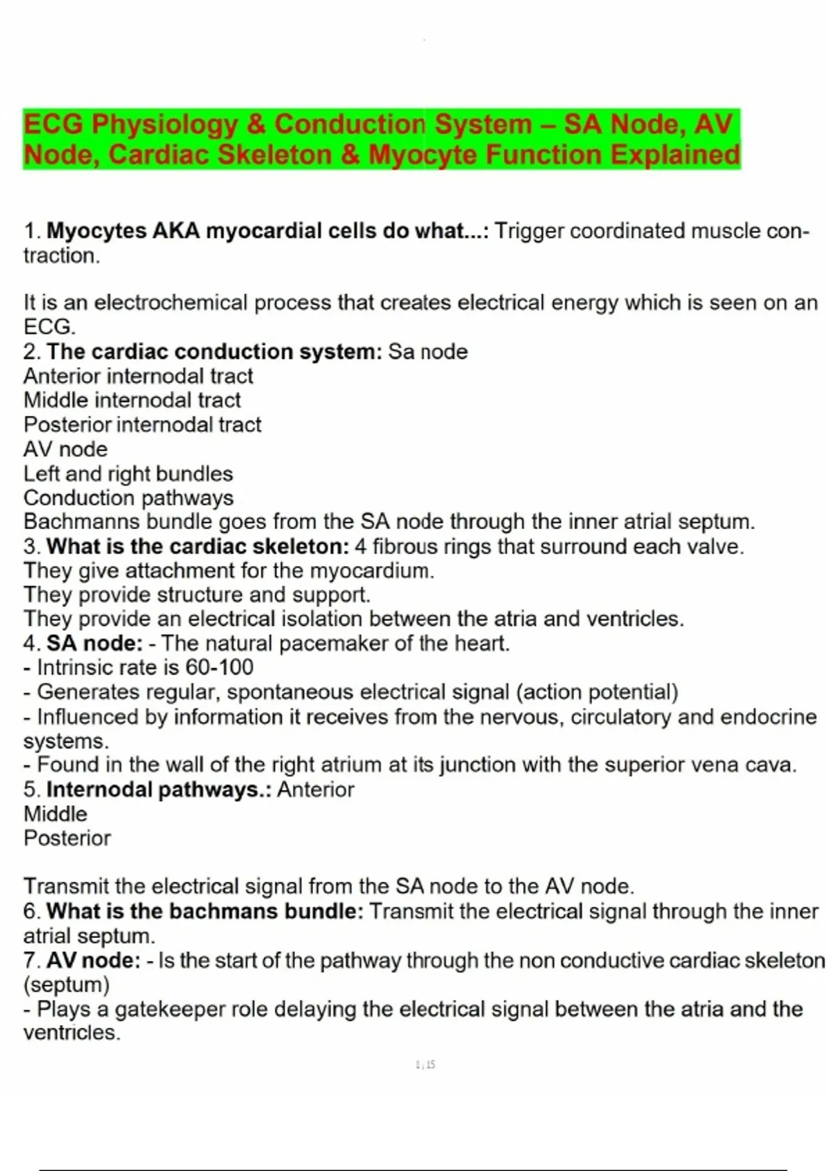 ECG Physiology & Conduction System – SA Node, AV Node, Cardiac Skeleton & Myocyte Function ...