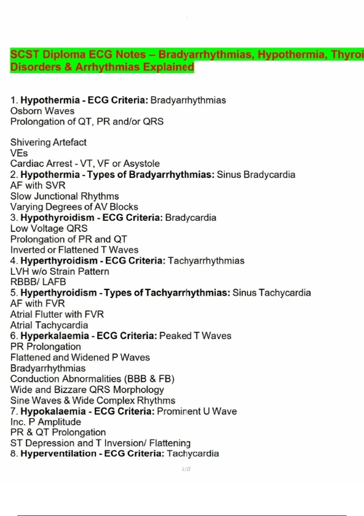 SCST Diploma ECG Notes – Bradyarrhythmias, Hypothermia, Thyroid ...