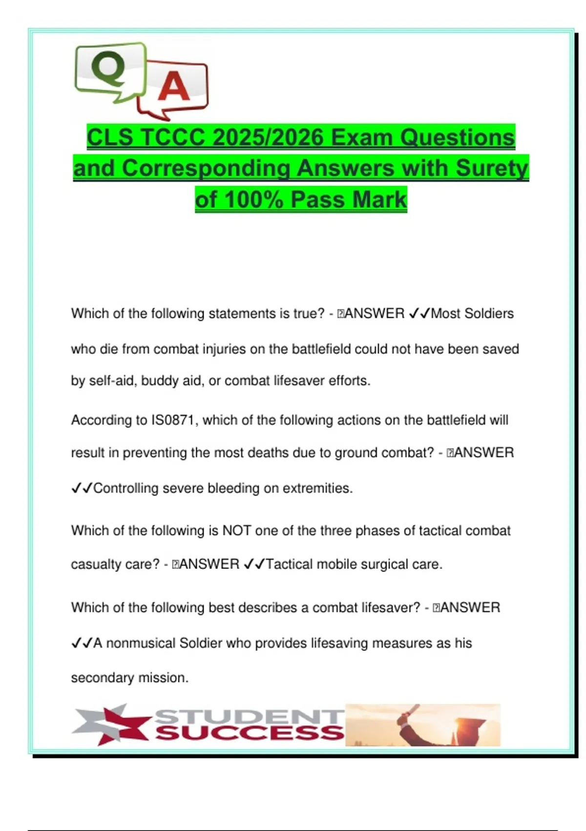 CLS TCCC Final Exam 2025/2026 – 80+ Verified Questions & Answers ...