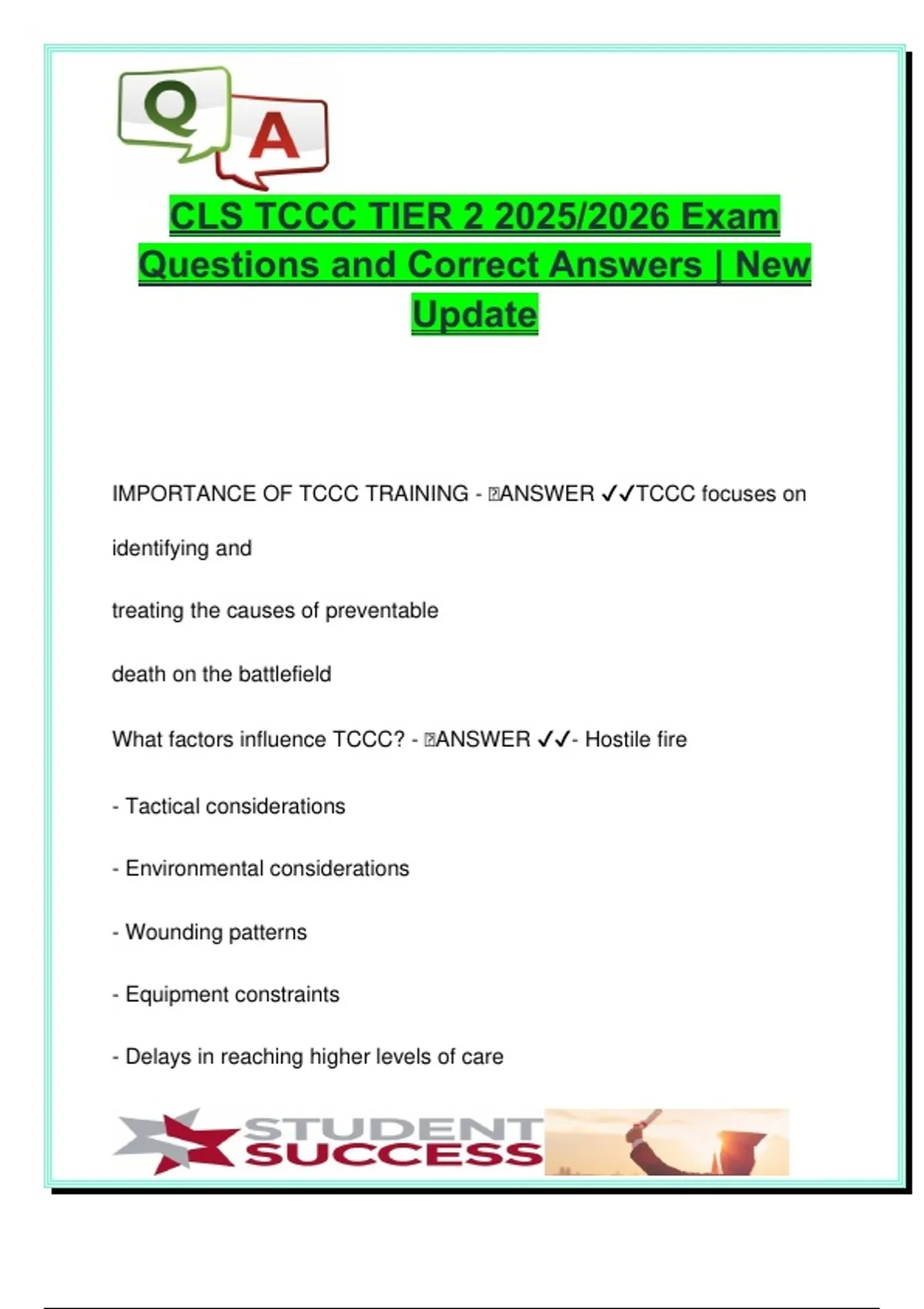 CLS TCCC Tier 2 Exam 2025/2026 – 100+ Verified Q&A | MARCH PAWS ...