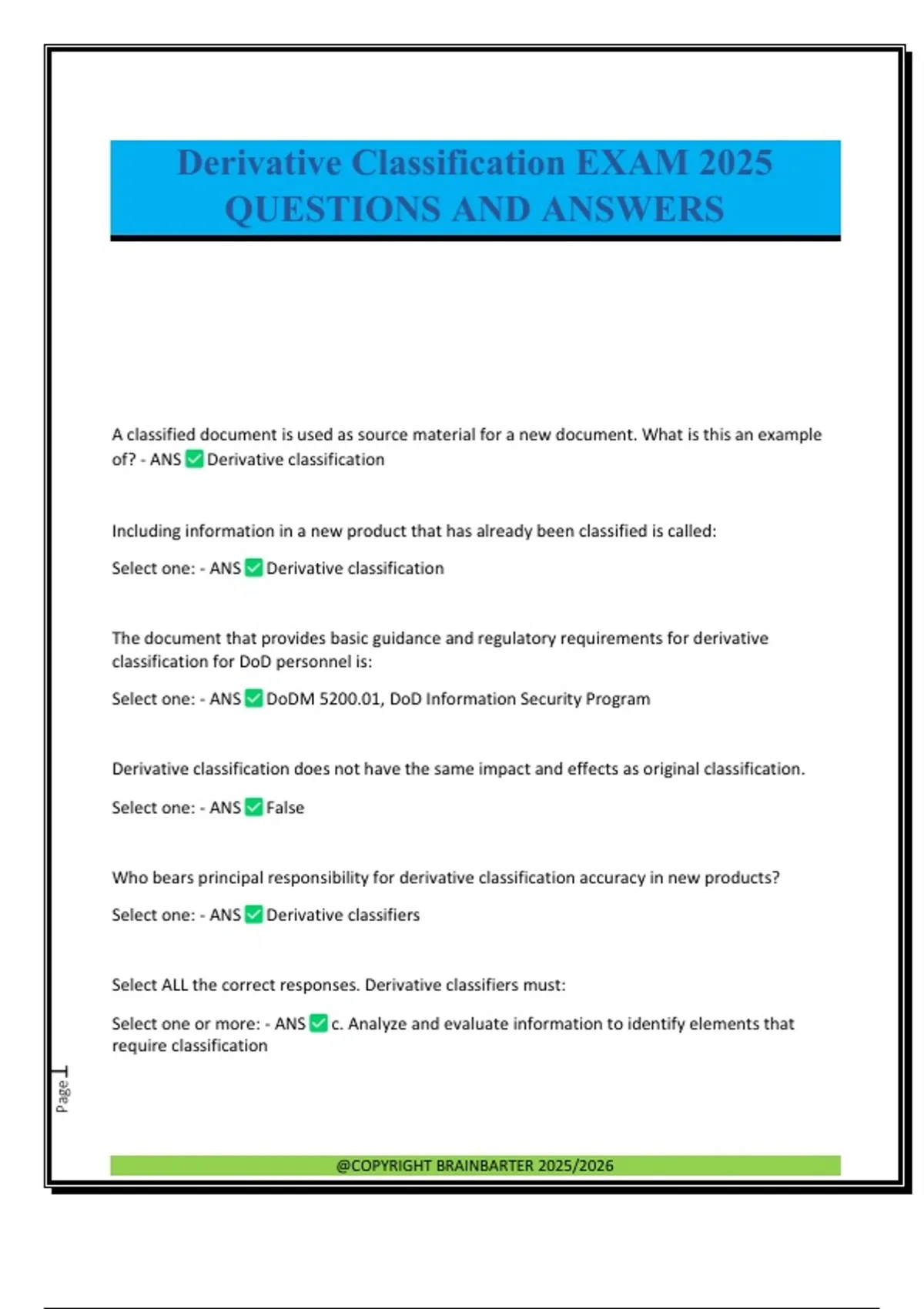 Derivative Classification EXAM 2025 QUESTIONS AND ANSWERS - Derivative ...