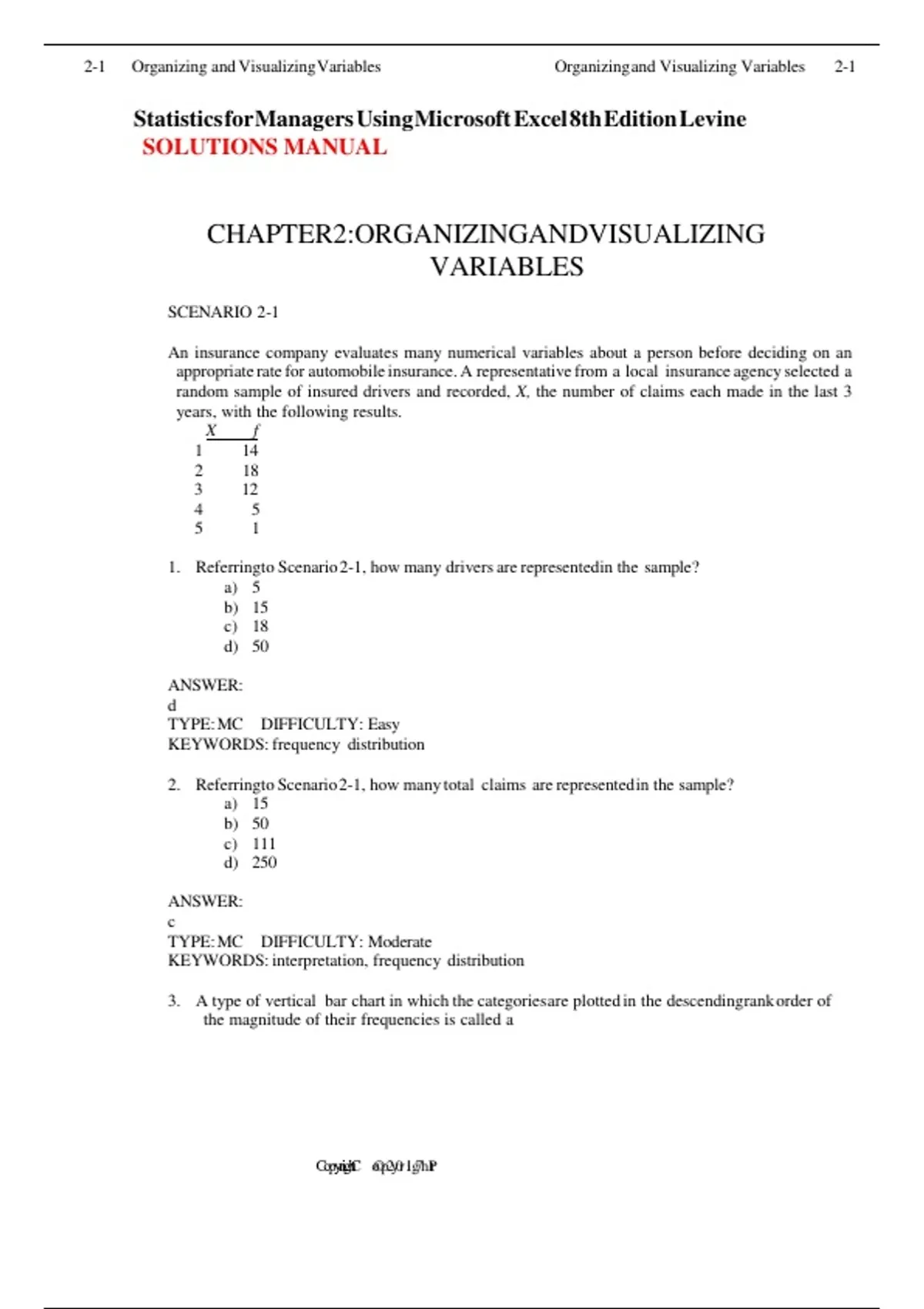 Solutions Manual for Statistics for Managers Using Microsoft Excel 8th ...